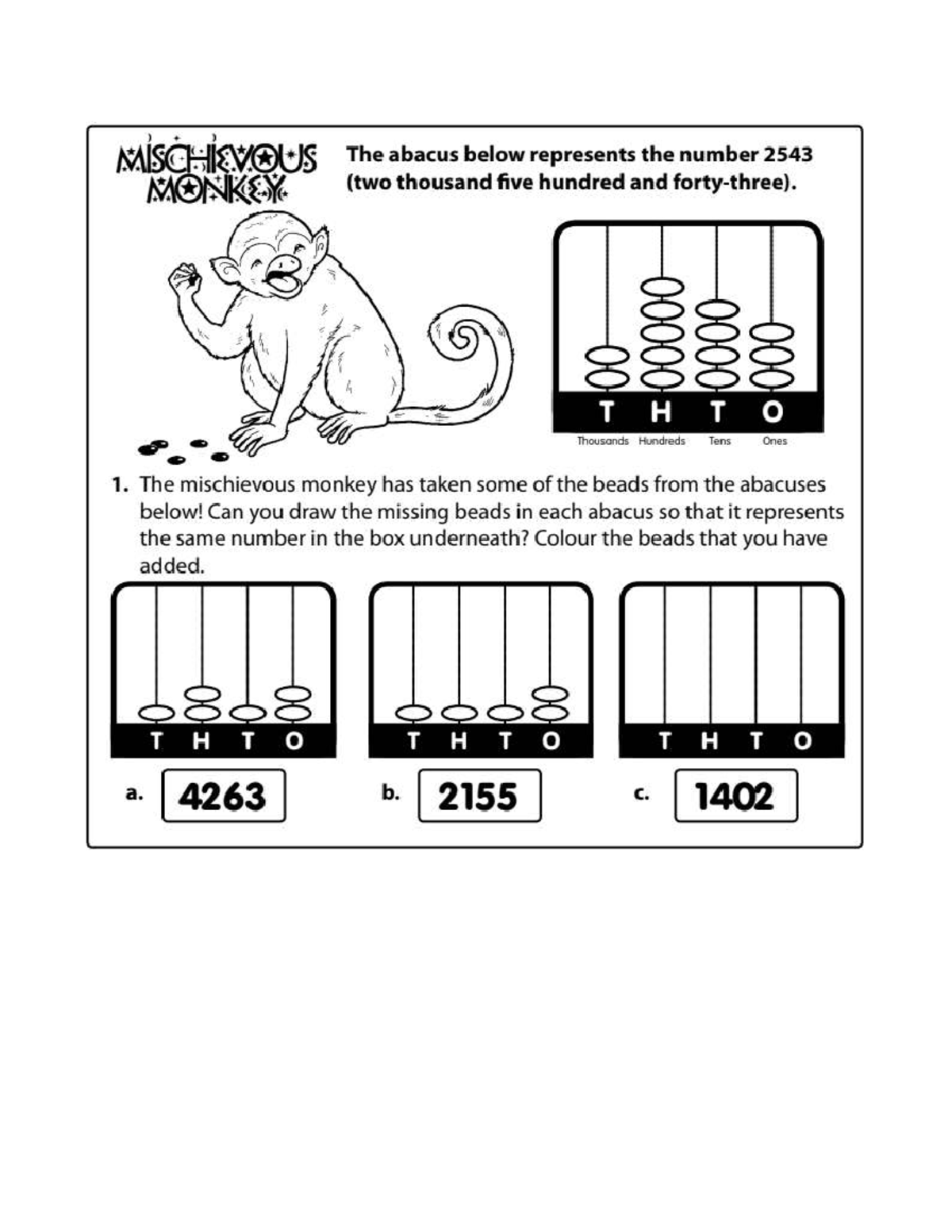 Worksheet 3 - Algebra - The abacus below represents the number 2543 ...