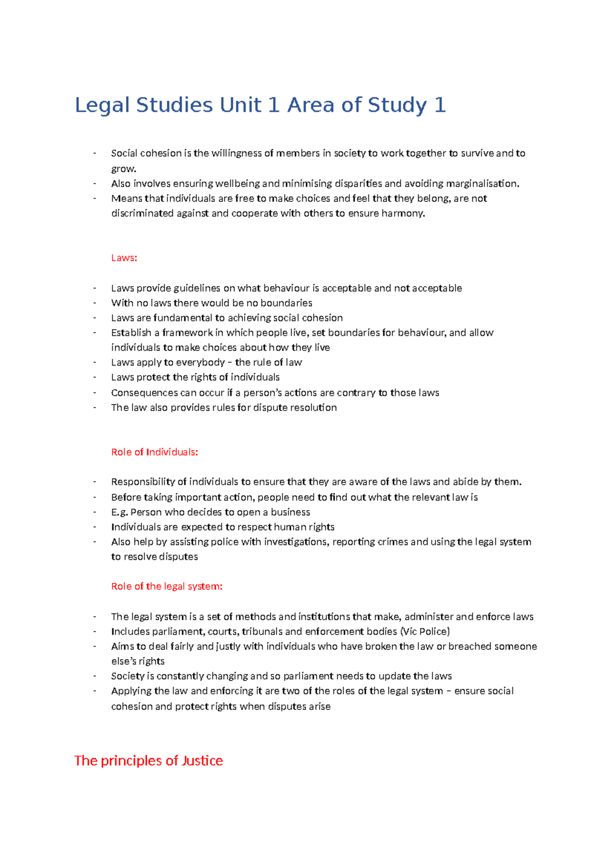 Legal Studies Unit 1 & 2 Notes: Understanding Social Cohesion & Law ...