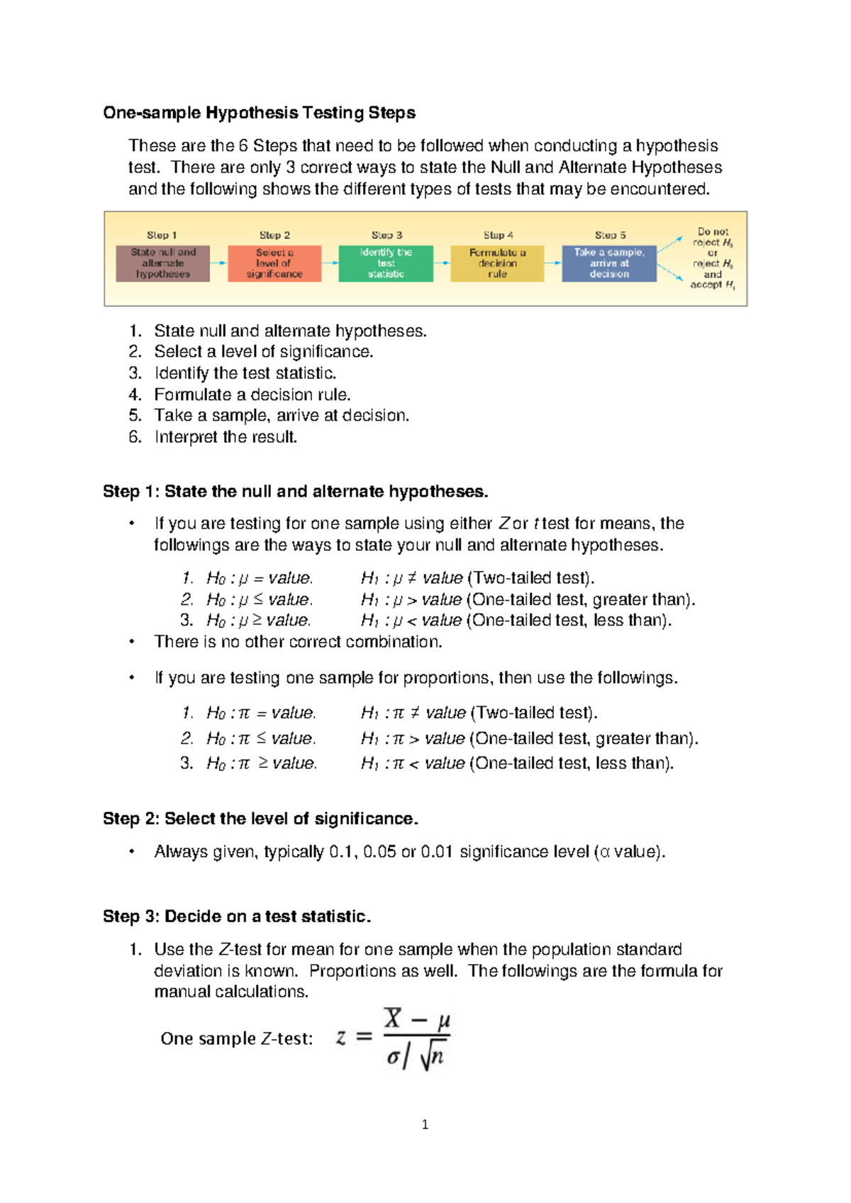 BUS105 One-sample Hypothesis Testing Steps-Dr Tan - 1 One-sample ...