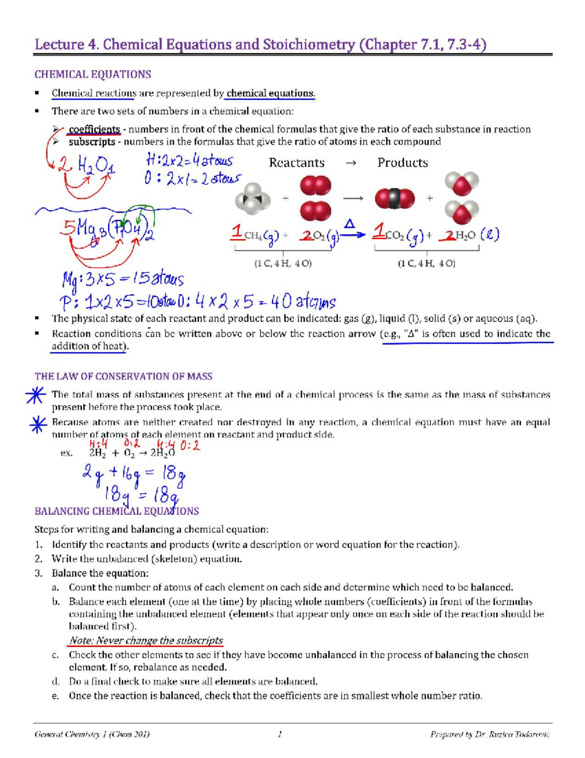 Lecture 4: Chemical Equations & Stoichiometry (Chem 201) - Studocu