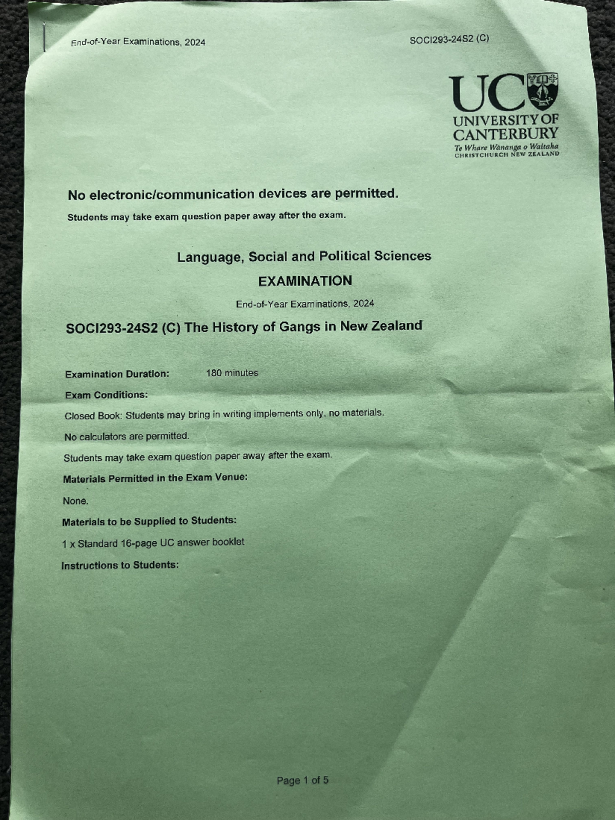 HIST 204 - Final Exam: History of Gangs in New Zealand (2024) - Studocu