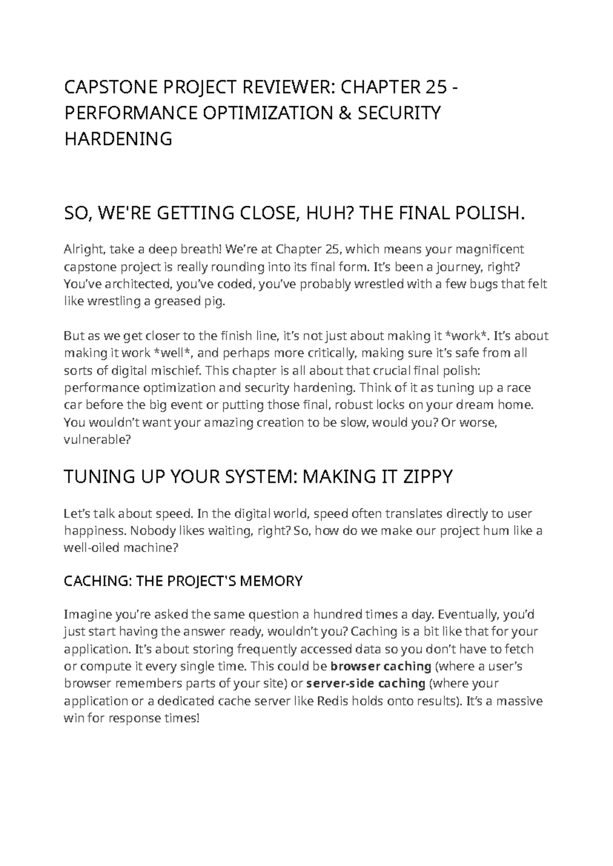 CAPSTONE PROJECT REVIEW: CHAPTER 25 - PERFORMANCE OPTIMIZATION & SECURITY - Studocu