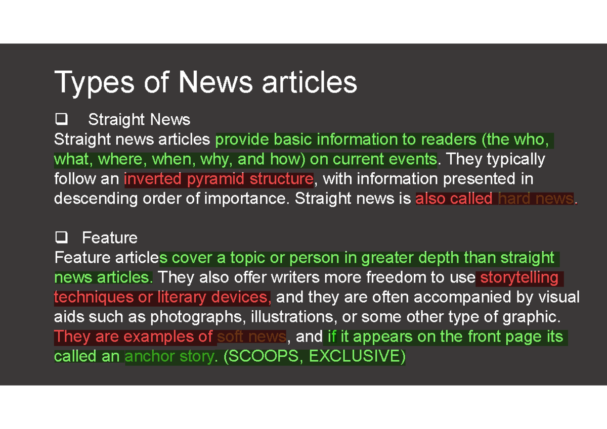 Types of News Articles - Types of News articles Straight News Straight ...