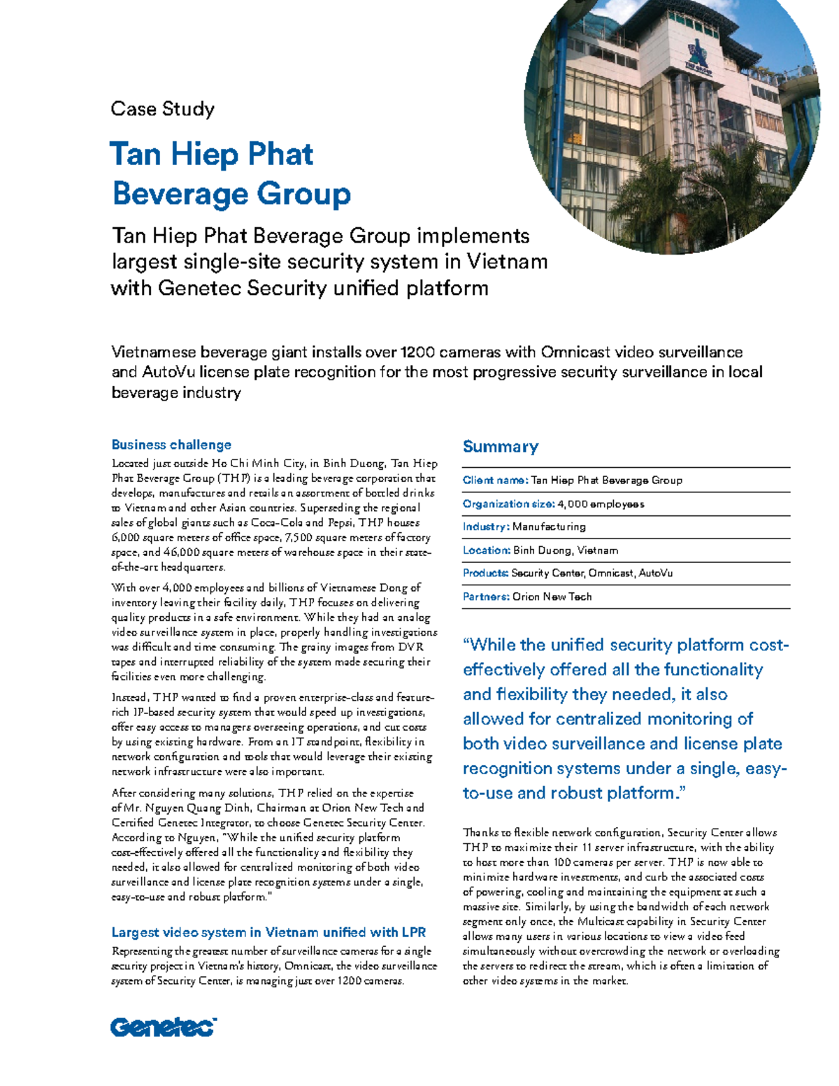 EN Genetec THP Beverage Group Case Study - Business challenge Located ...