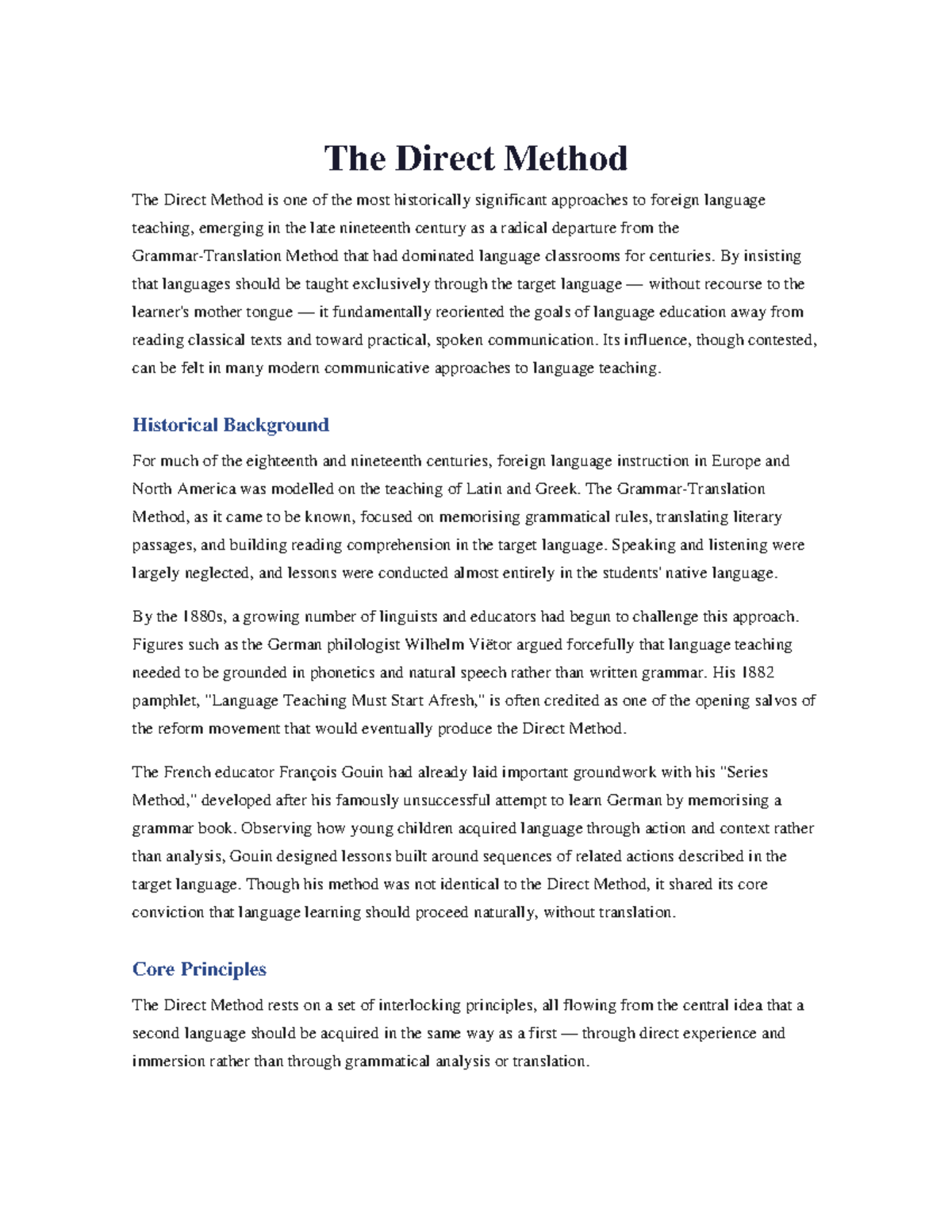 The Direct Method: A Historical Overview and Core Principles - Studocu