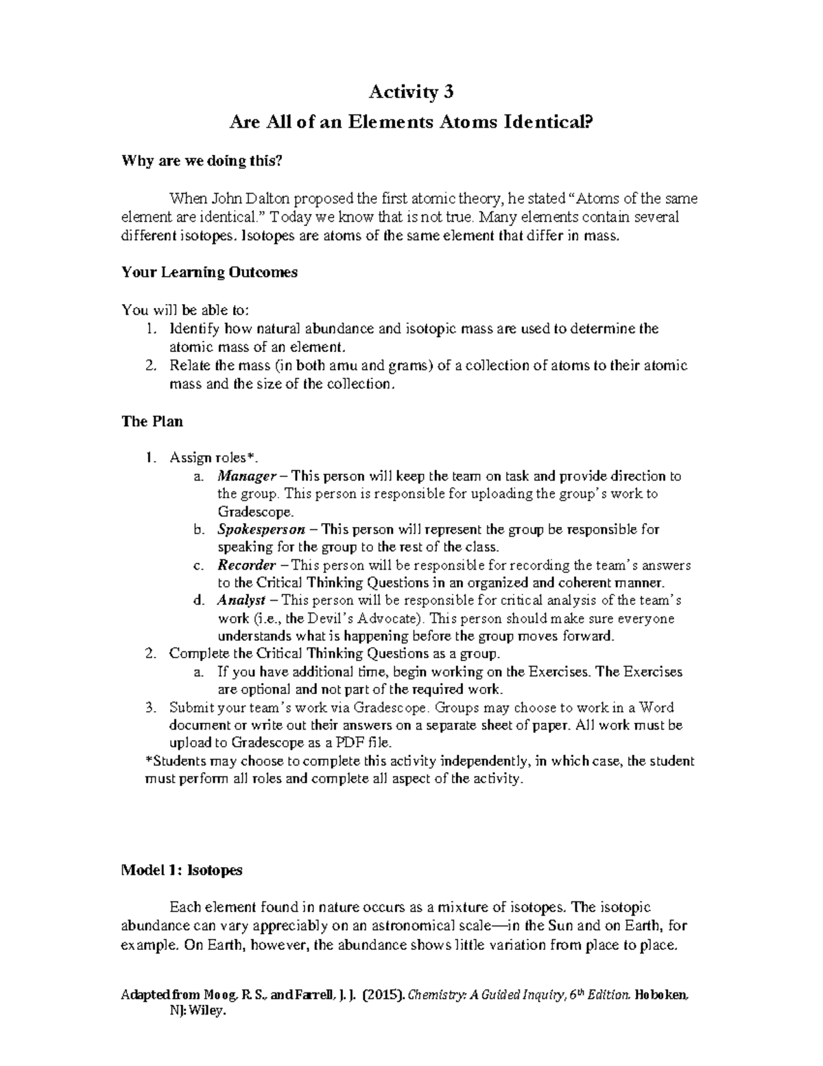 Chem Activity 3: Exploring Isotopes and Atomic Mass - Studocu