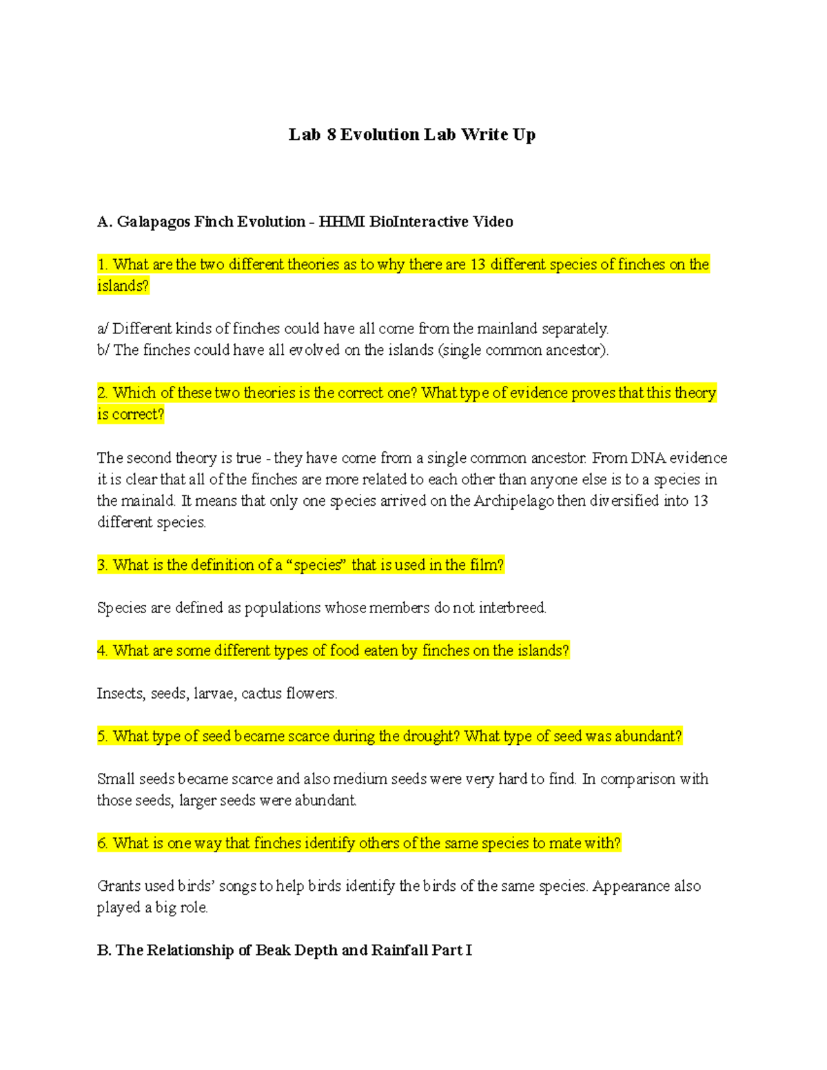 Lab 8 Evolution - Lab 8 Evolution Lab Write Up A. Galapagos Finch ...