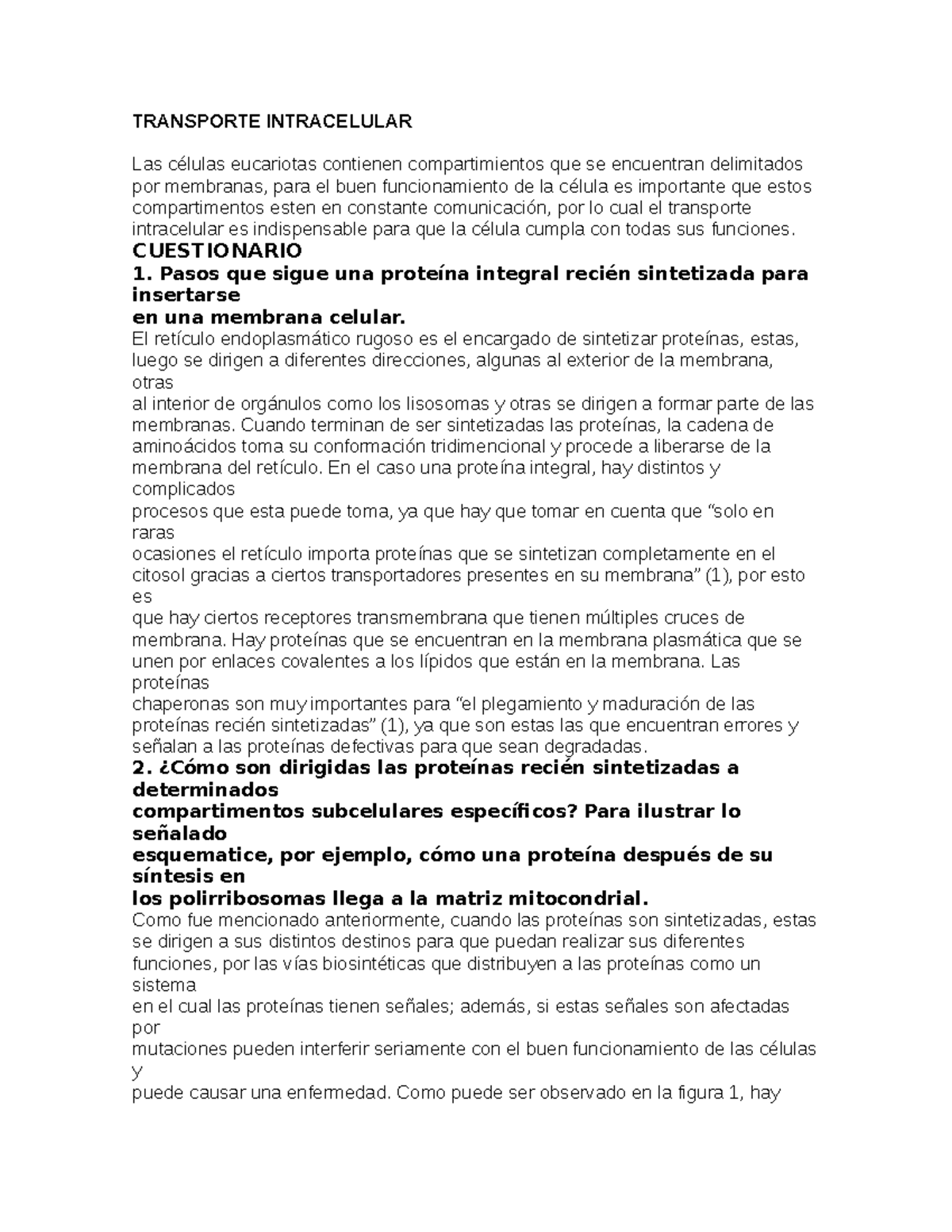 Transporte Intracelular: Mecanismos y Funciones Celulares - Studocu