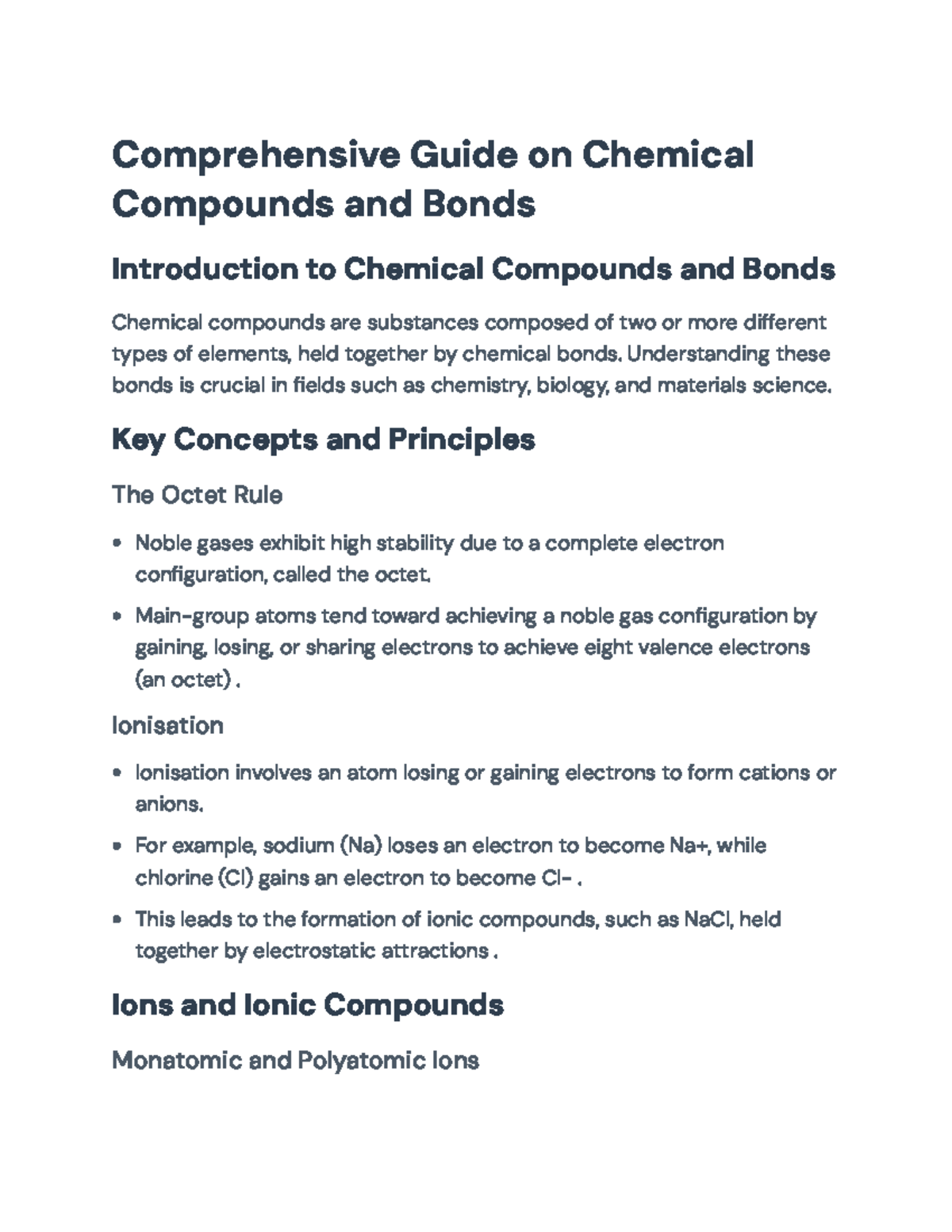 Chemical Compounds and Bonds Overview: Concepts and Structures ...