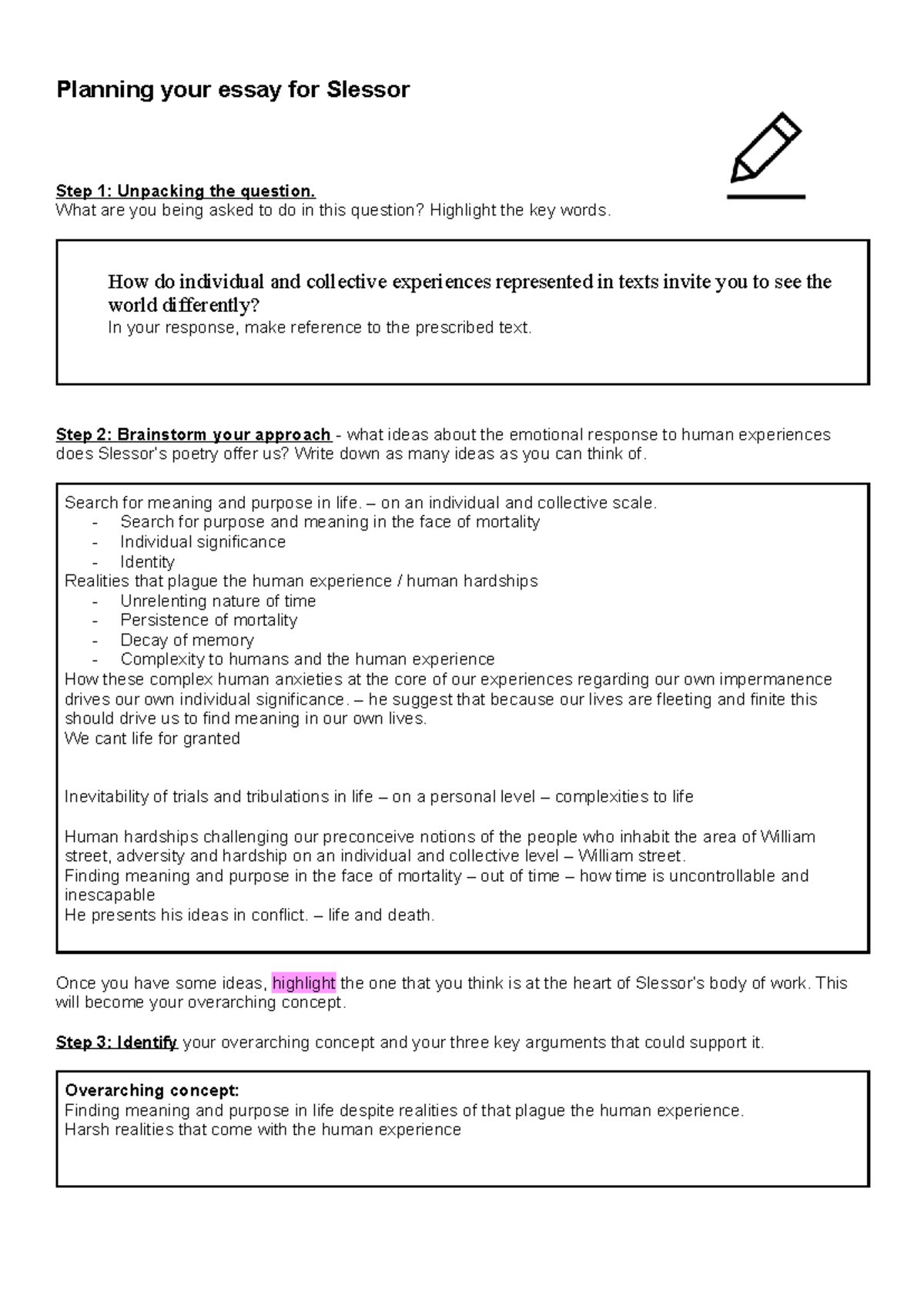 Common Mod Essay Planning: Analyzing Slessor's Exploration of Human ...