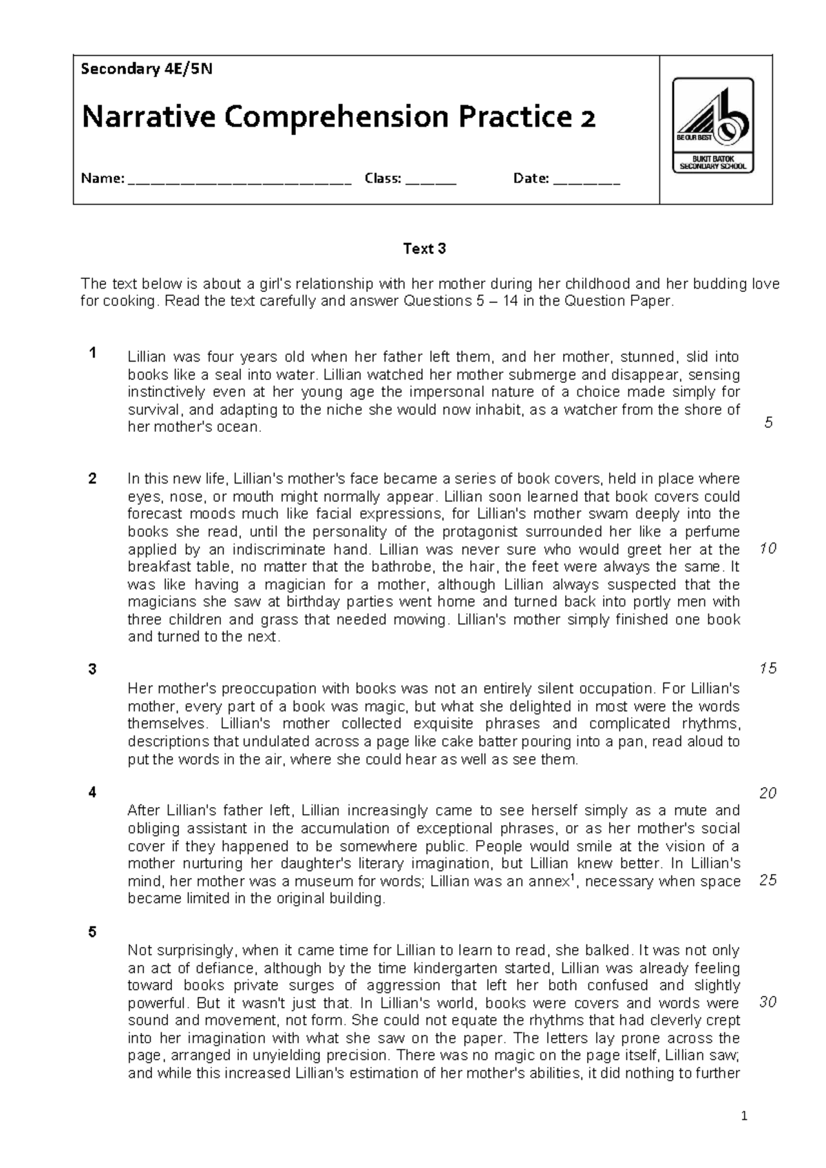 Secondary Narrative Comprehension Practice 2 - PR BPGH 4E5N - Studocu