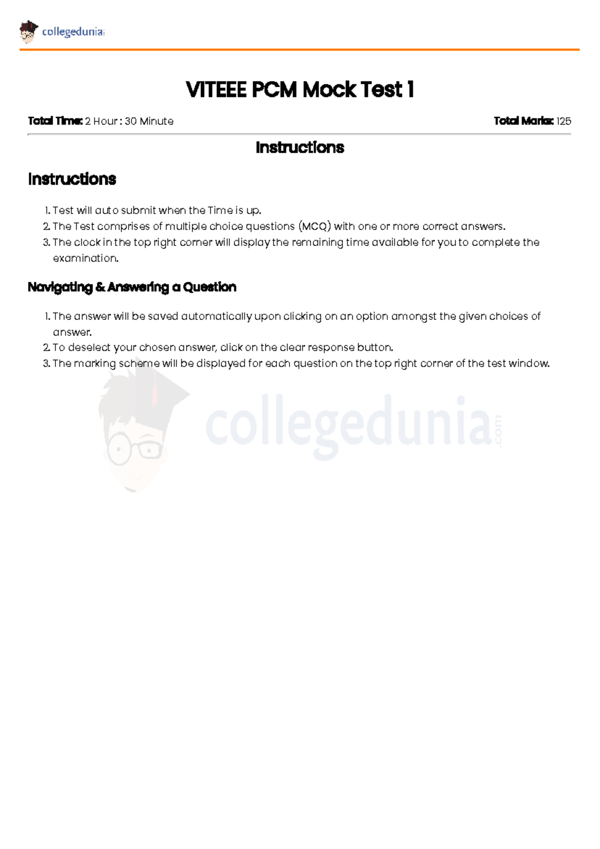 Vit PCM Mock Exam Q Paper 1 - Vellore Exam Preparation - Studocu