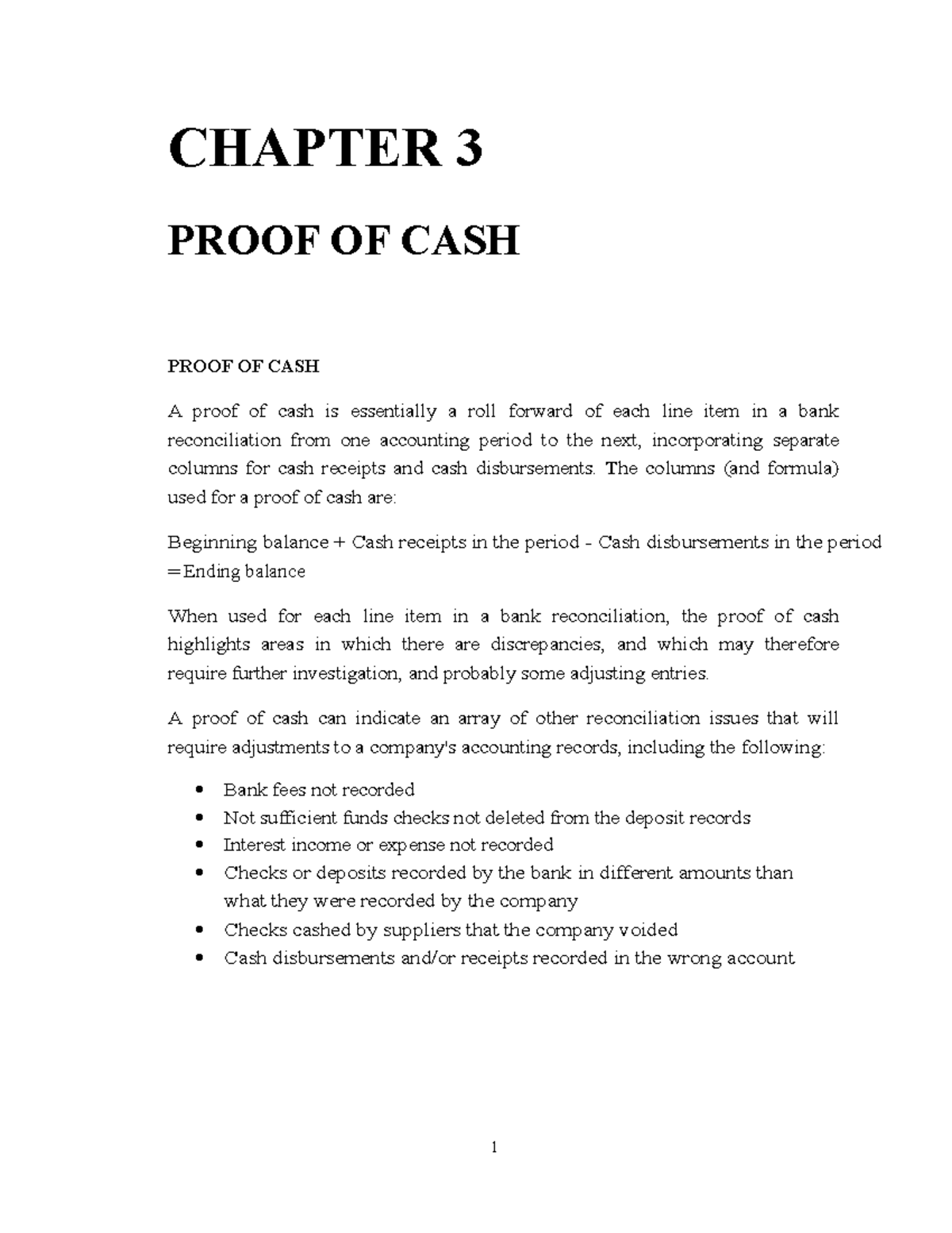 Chapter 3: Detailed Analysis of Proof of Cash for Reconciliation - Studocu