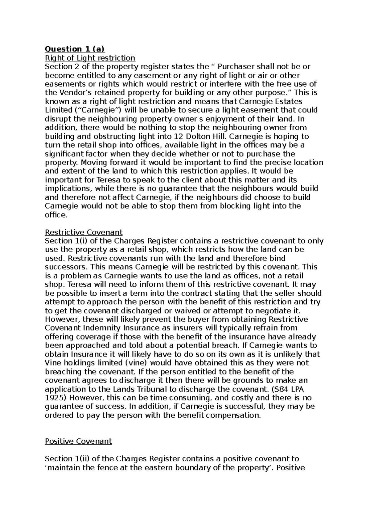 Real Estate Law - Mock Exam Analysis on Property Restrictions and ...