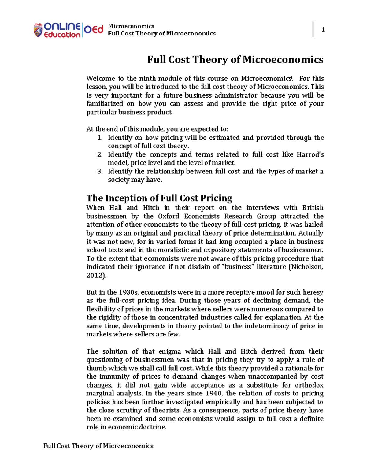 W9 - Lesson 7: Understanding Full Cost Theory in Microeconomics - Studocu
