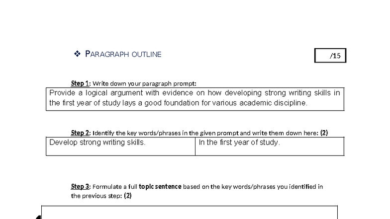 English 101: Final Exam Paragraph Outline on Writing Skills - Studocu