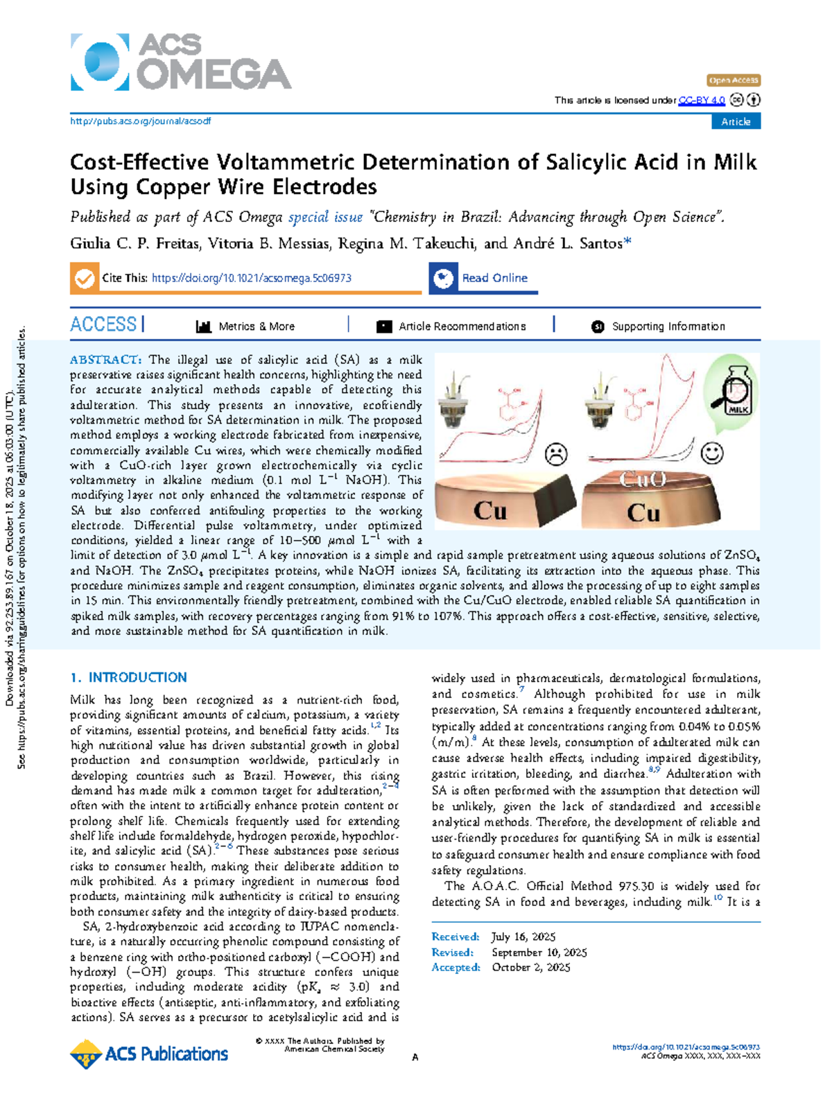 Cost-Effective Voltammetric Method for Salicylic Acid in Milk Using Cu ...