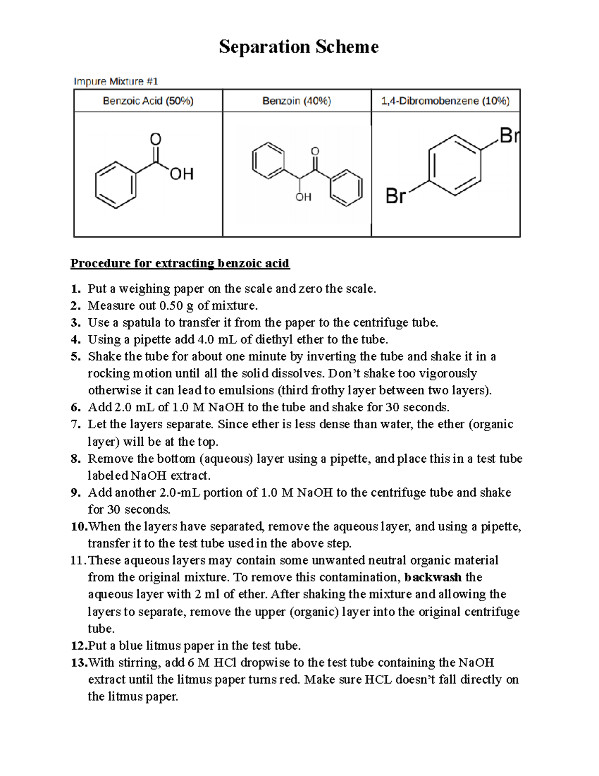 Separation Scheme for Benzoic Acid Extraction Method - Studocu