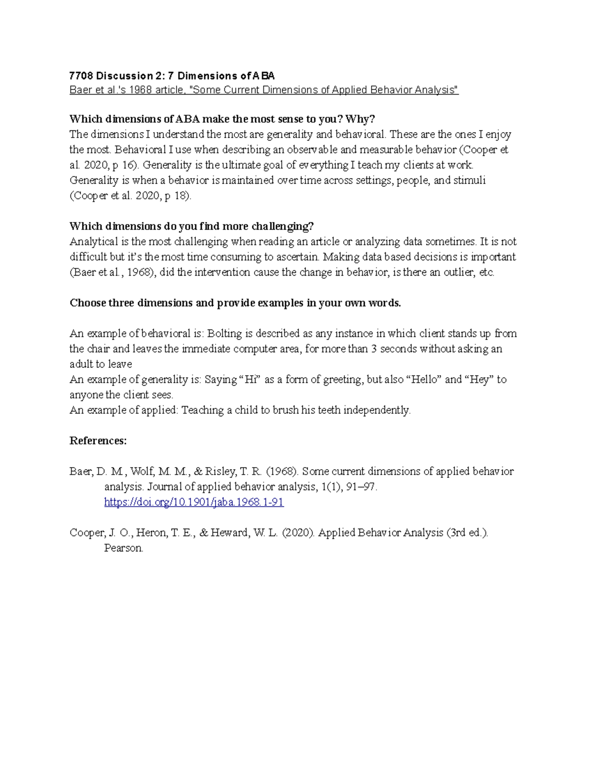 7708 Discussion 2: Understanding the 7 Dimensions of ABA - Studocu