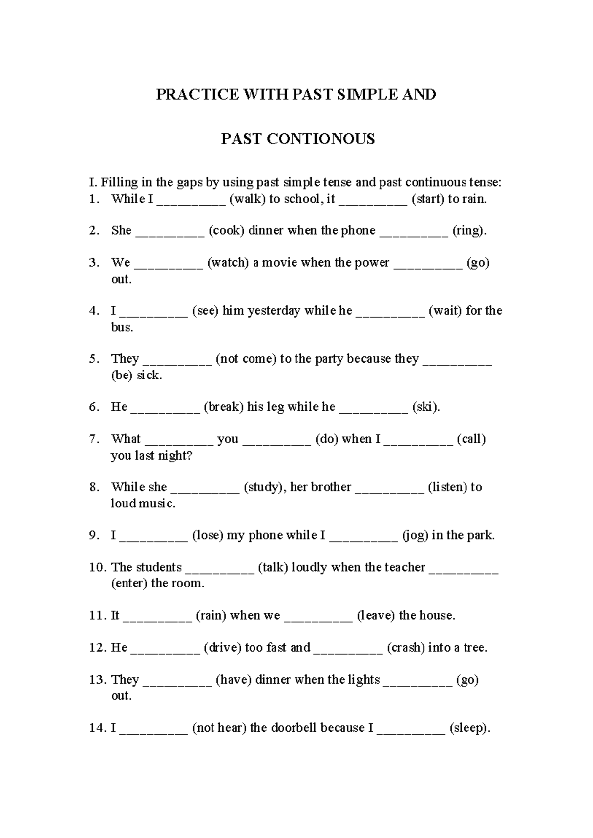 Practice with Past Simple and Past Continuous Tenses - Studocu