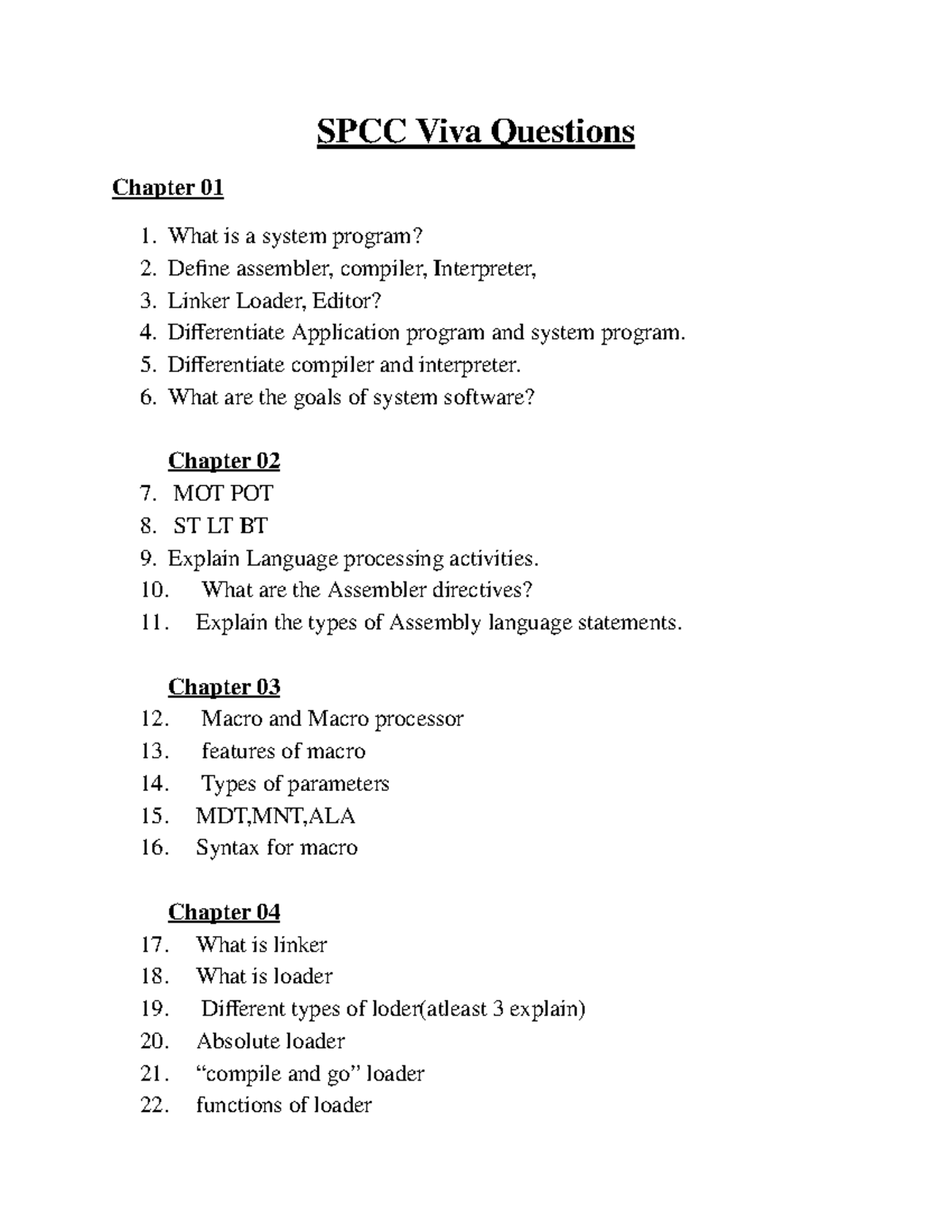 SPCC Viva Questions: System & Application Programs Overview - Studocu