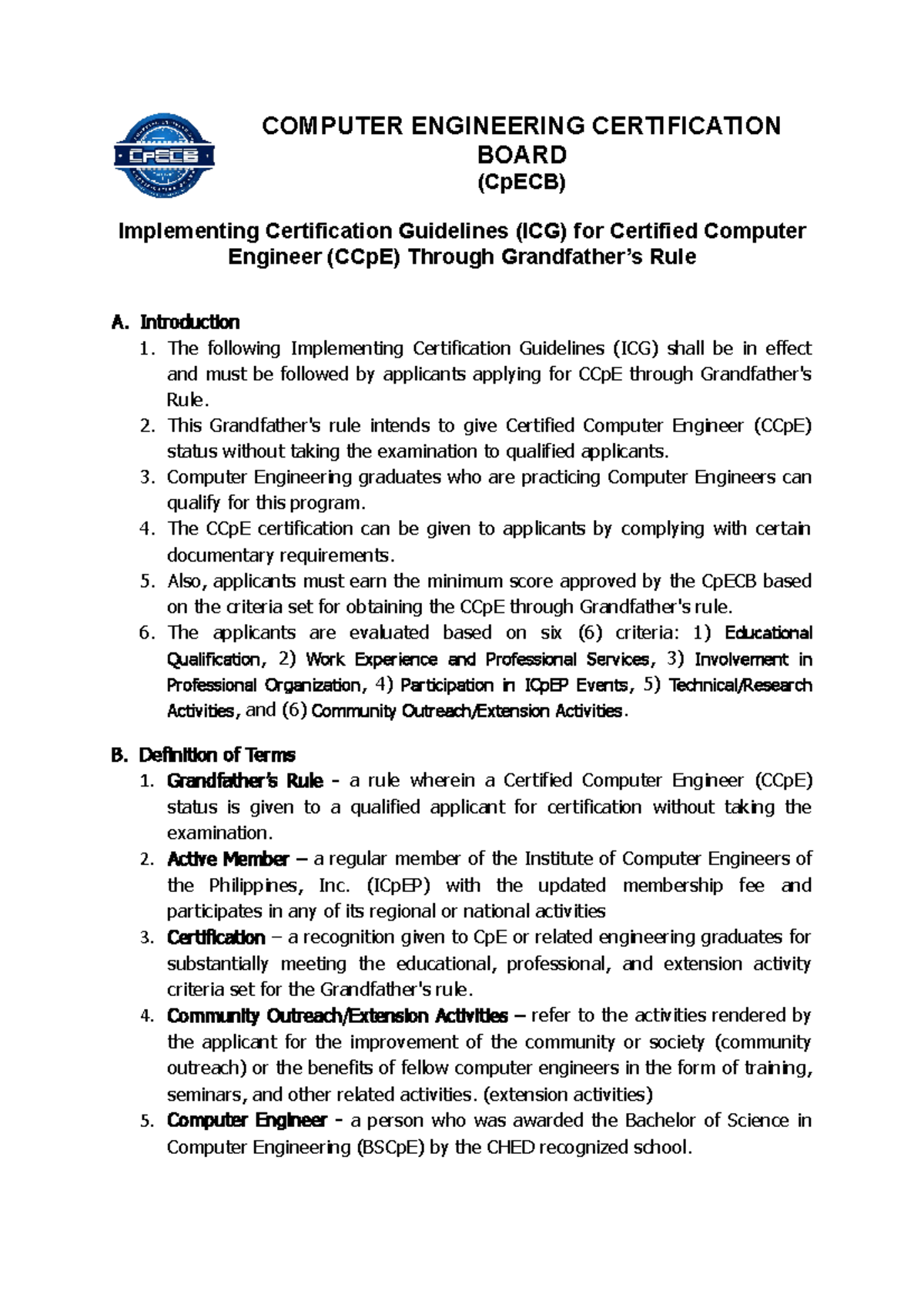 GFR-ICG-C CPE - Guidelines for Certified Computer Engineer Applications - Studocu