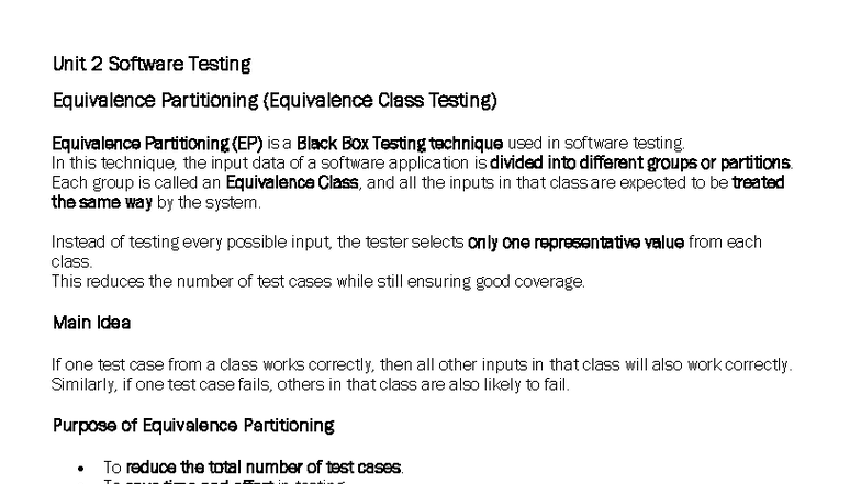 Unit 2 Software Testing: Equivalence Partitioning & Structural Testing ...