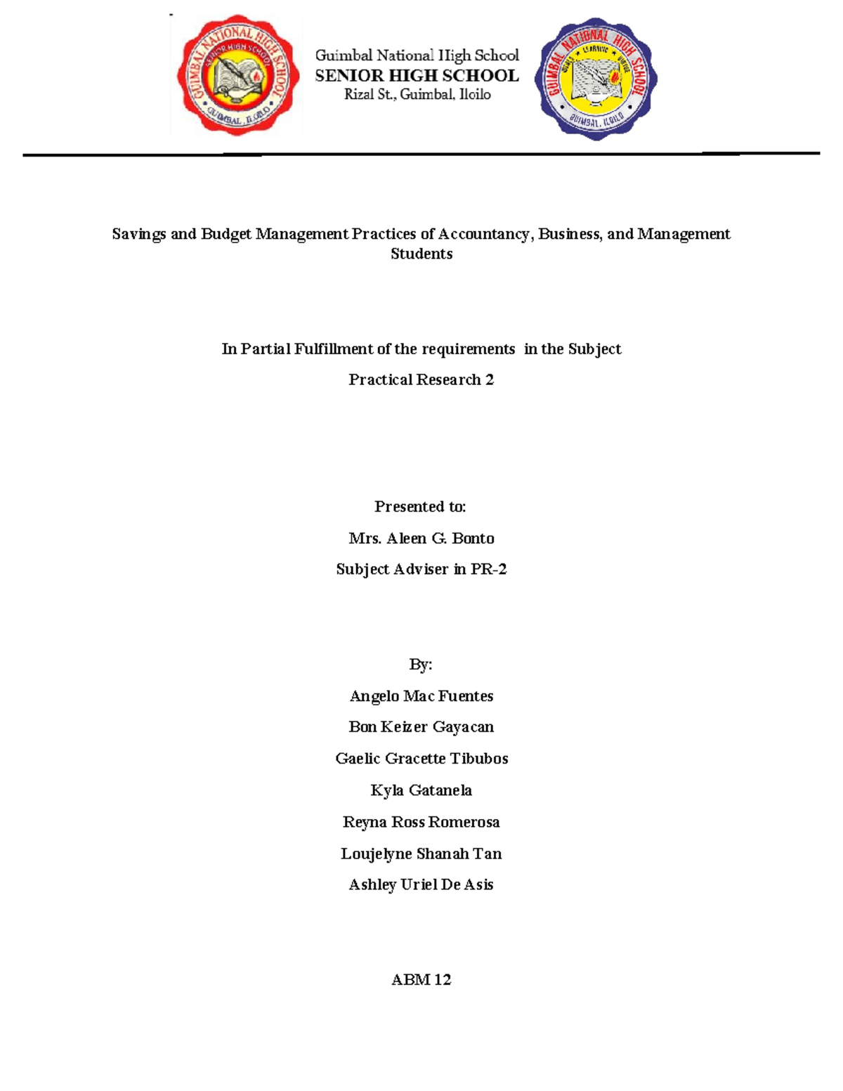 Savings and Budgeting Practices of ABM Students: A Practical Research 2 ...