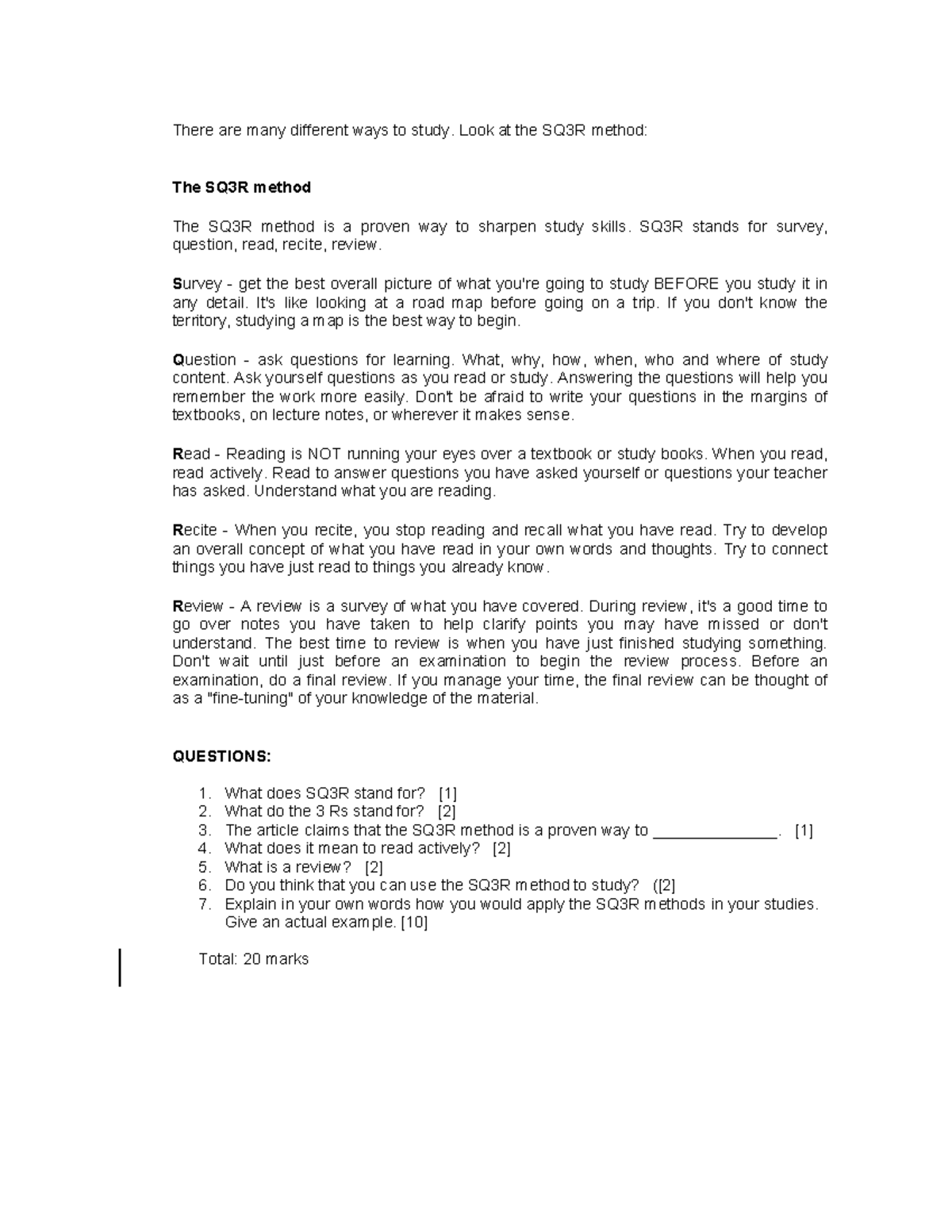 SQ3R Study Method: Enhancing Learning Skills and Techniques - Studocu