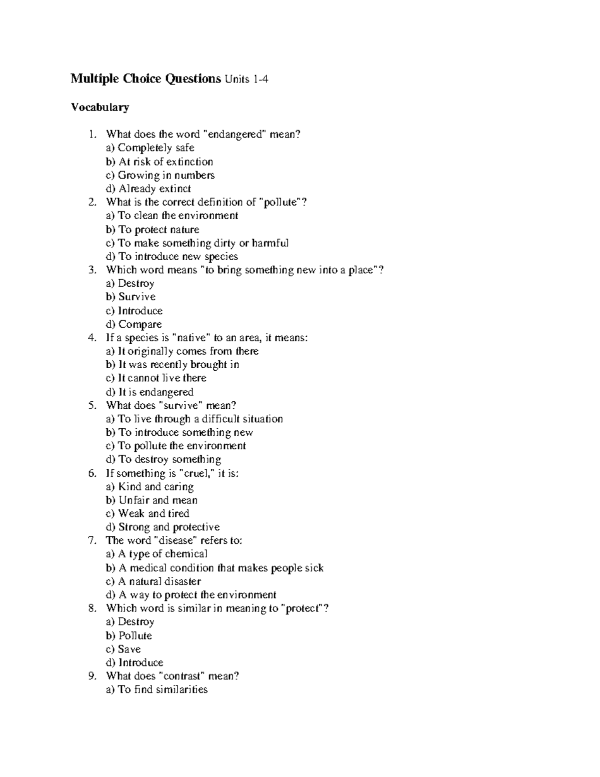 MT Revision: Multiple Choice Questions on Vocabulary Units 1-4 - Studocu