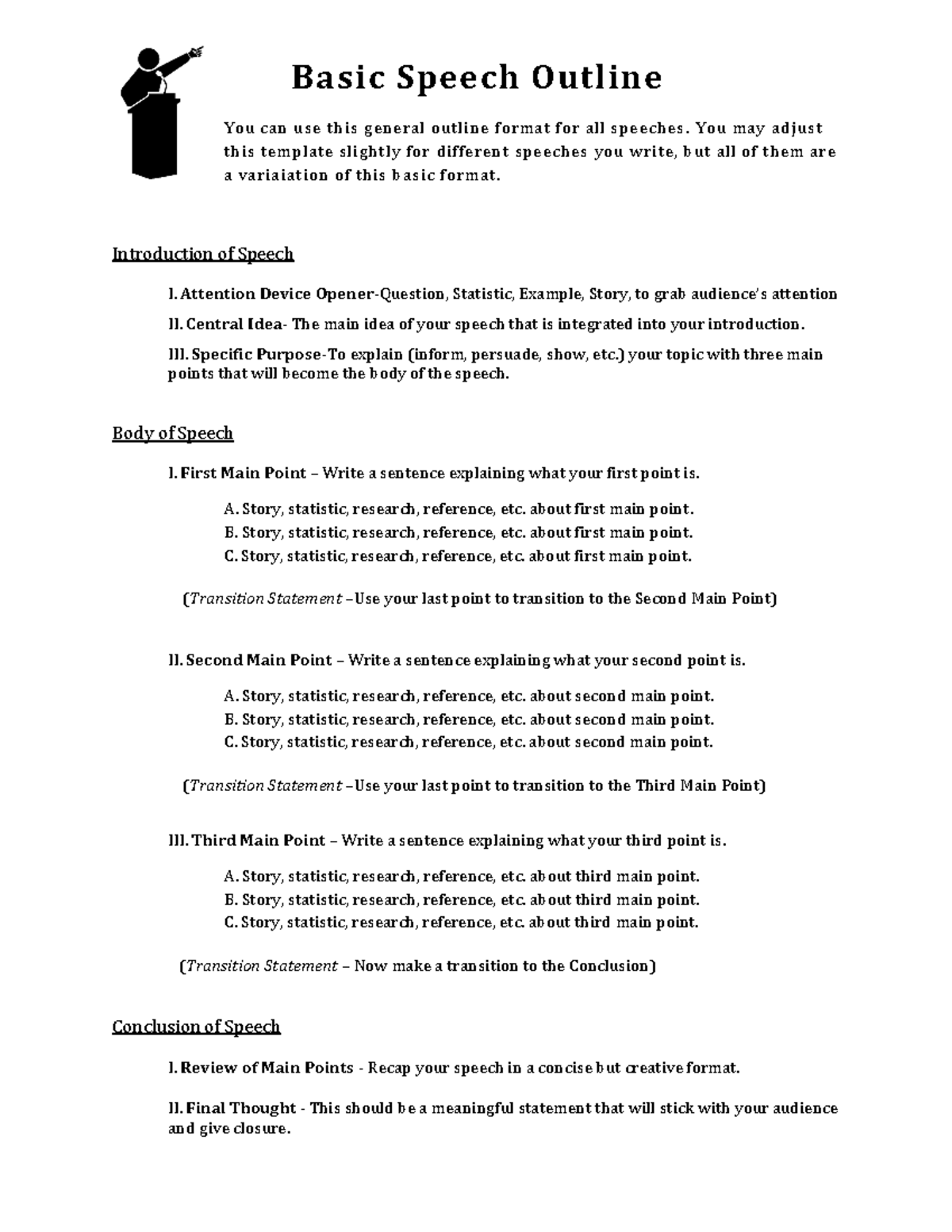 Basic Speech Outline Template for Effective Presentations - Studocu