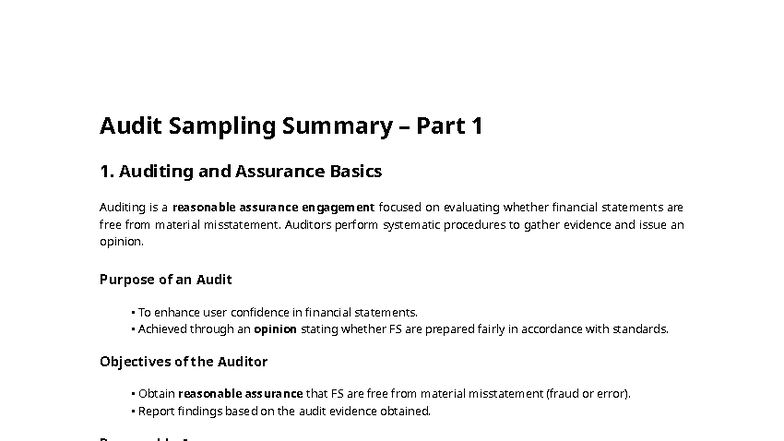Audit Sampling Summary Part 1: Key Concepts in Auditing - Studocu