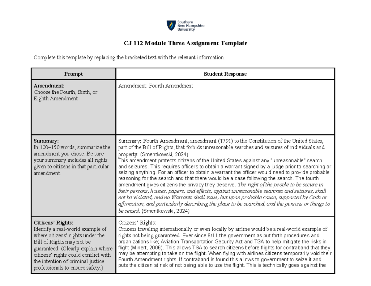 Chaity Thompson Module 3 Admendment Template - CJ 112 Module Three Assignment Template Complete ...