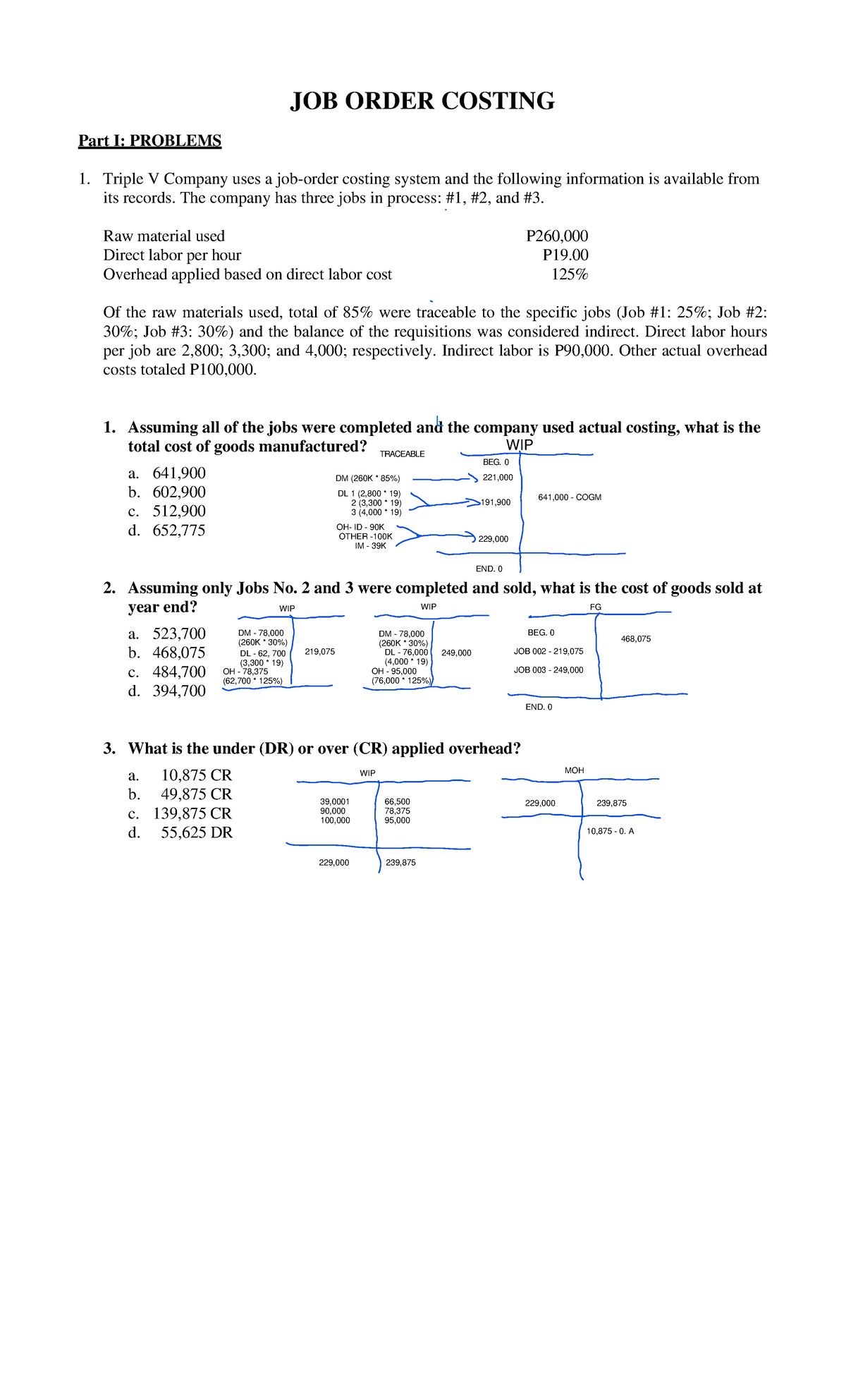 Job Order Costing Problems and Solutions - BSAC 1 Analysis - Studocu