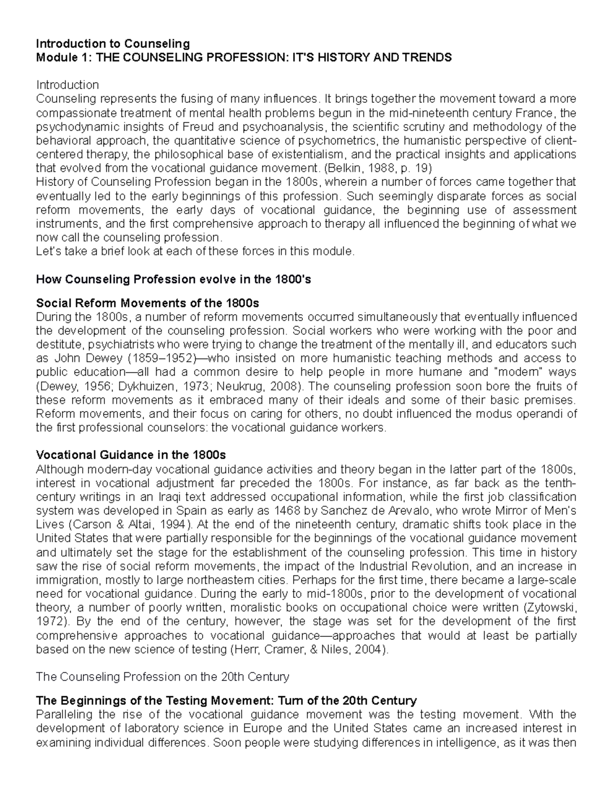 Introduction to Counseling: Modules 1-4 Overview and Insights - Studocu