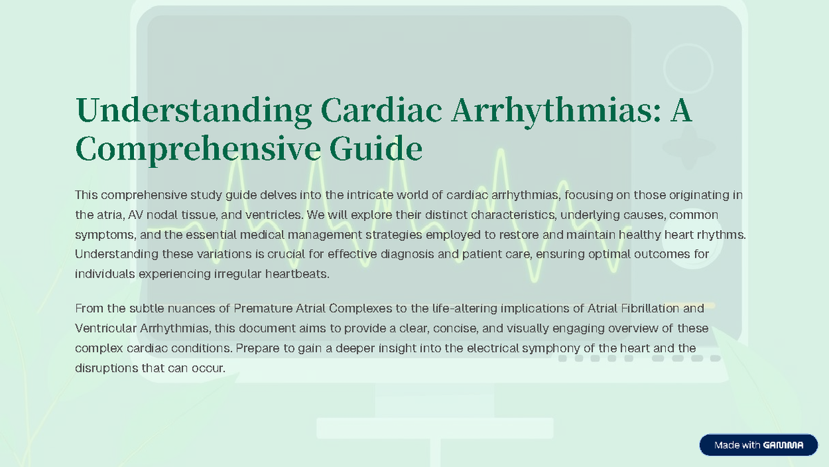 Cardiac Arrhythmias: A Comprehensive Study Guide on Diagnosis & Management - Studocu