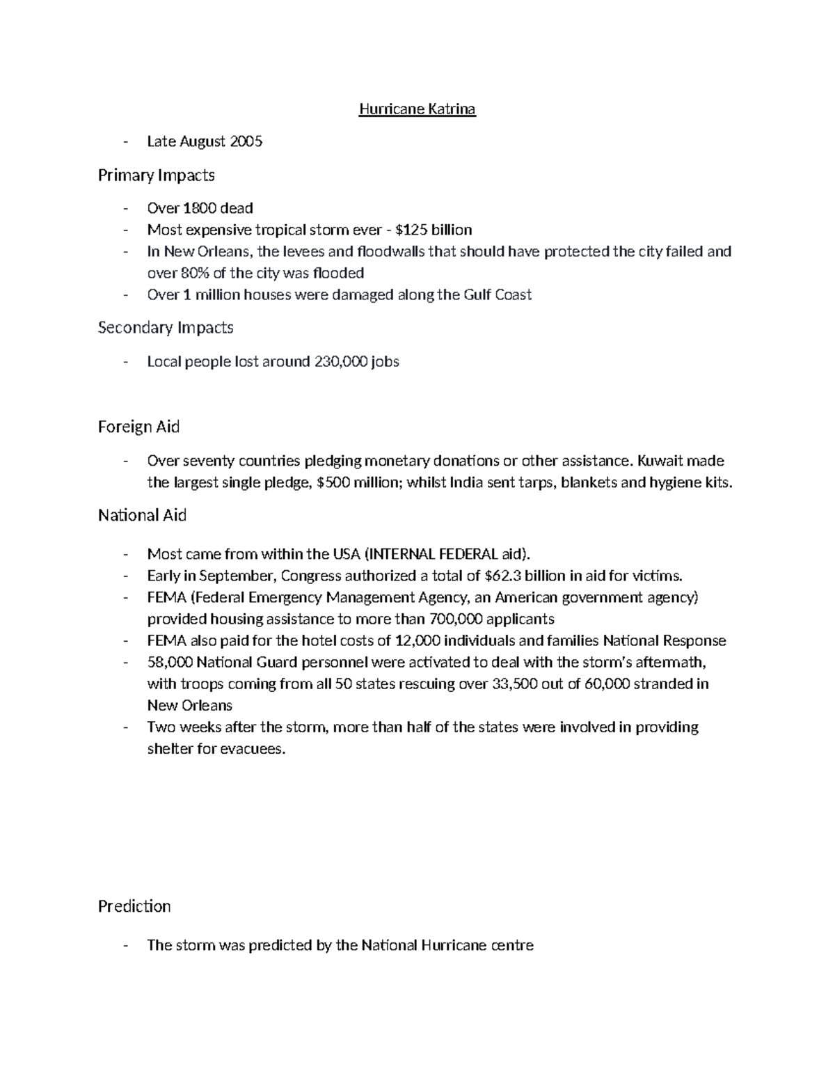 Hurricane Katrina (2005) - Detailed Case Study of Impacts & Aid - Studocu