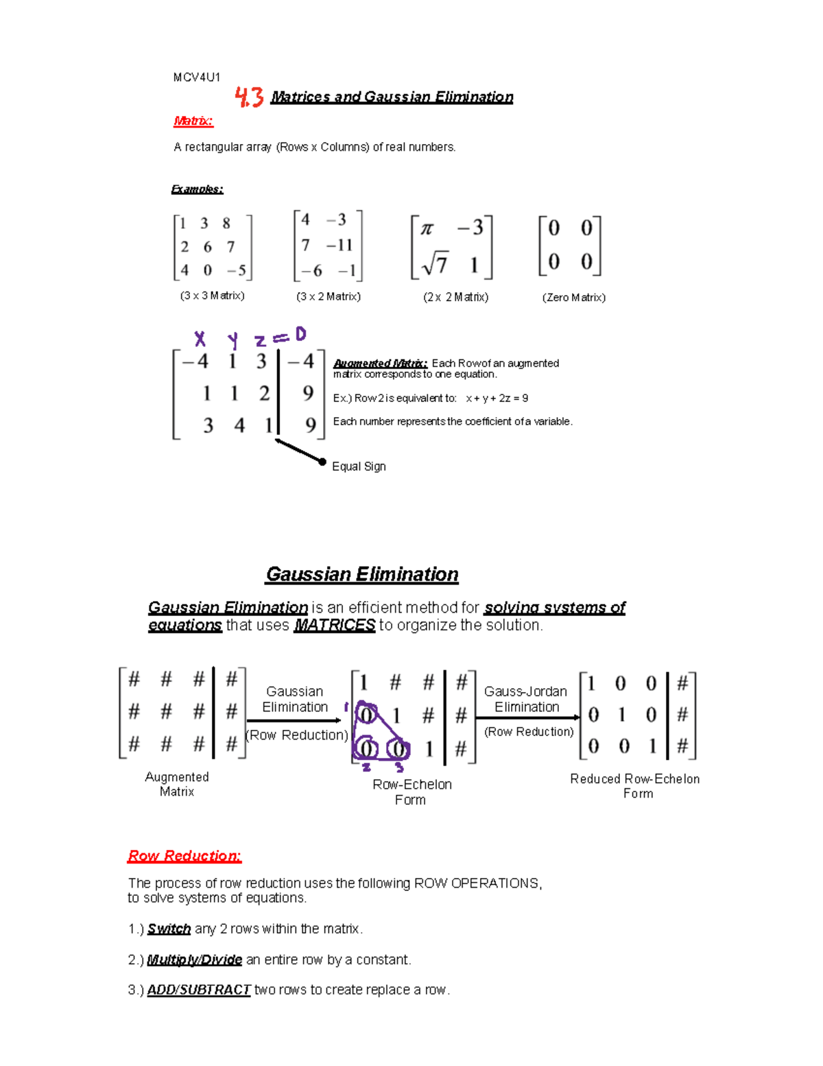 4.3 Solving Systems using Matrices Completed Lesson - 0&9 8 0DWULFHV ...