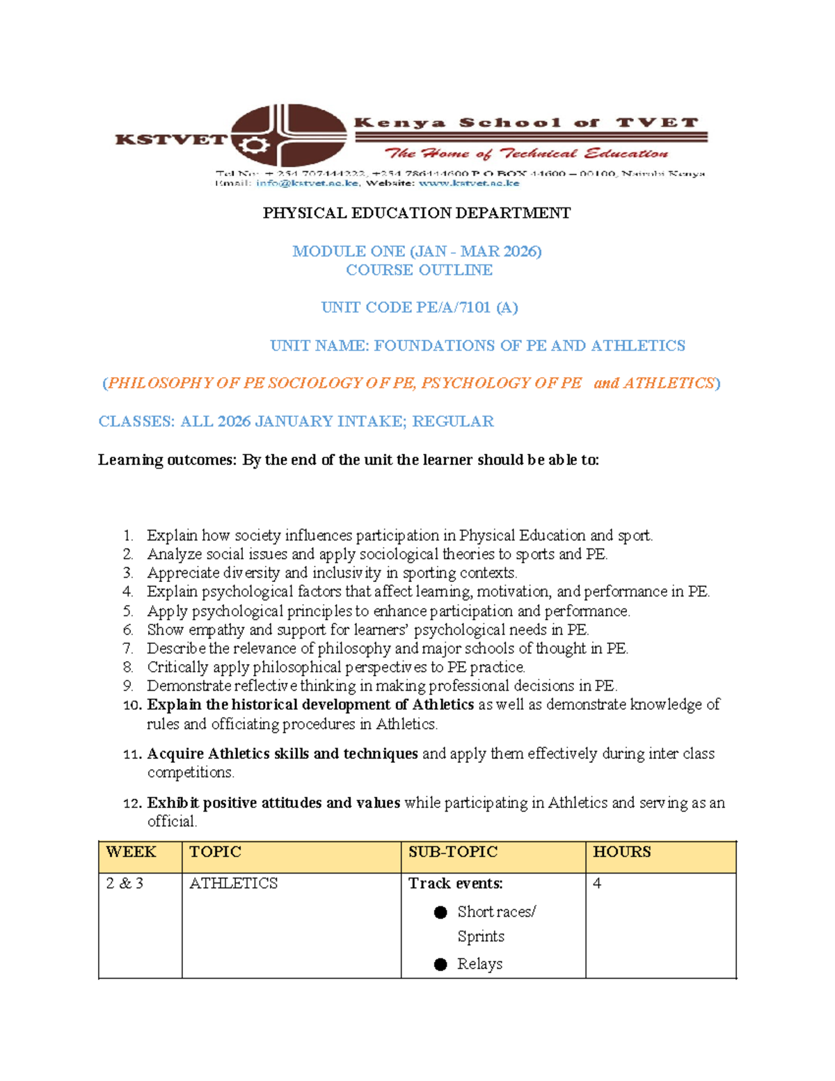 Foundations of PE Course Outline (PHED 2026) - Module 1 - Studocu