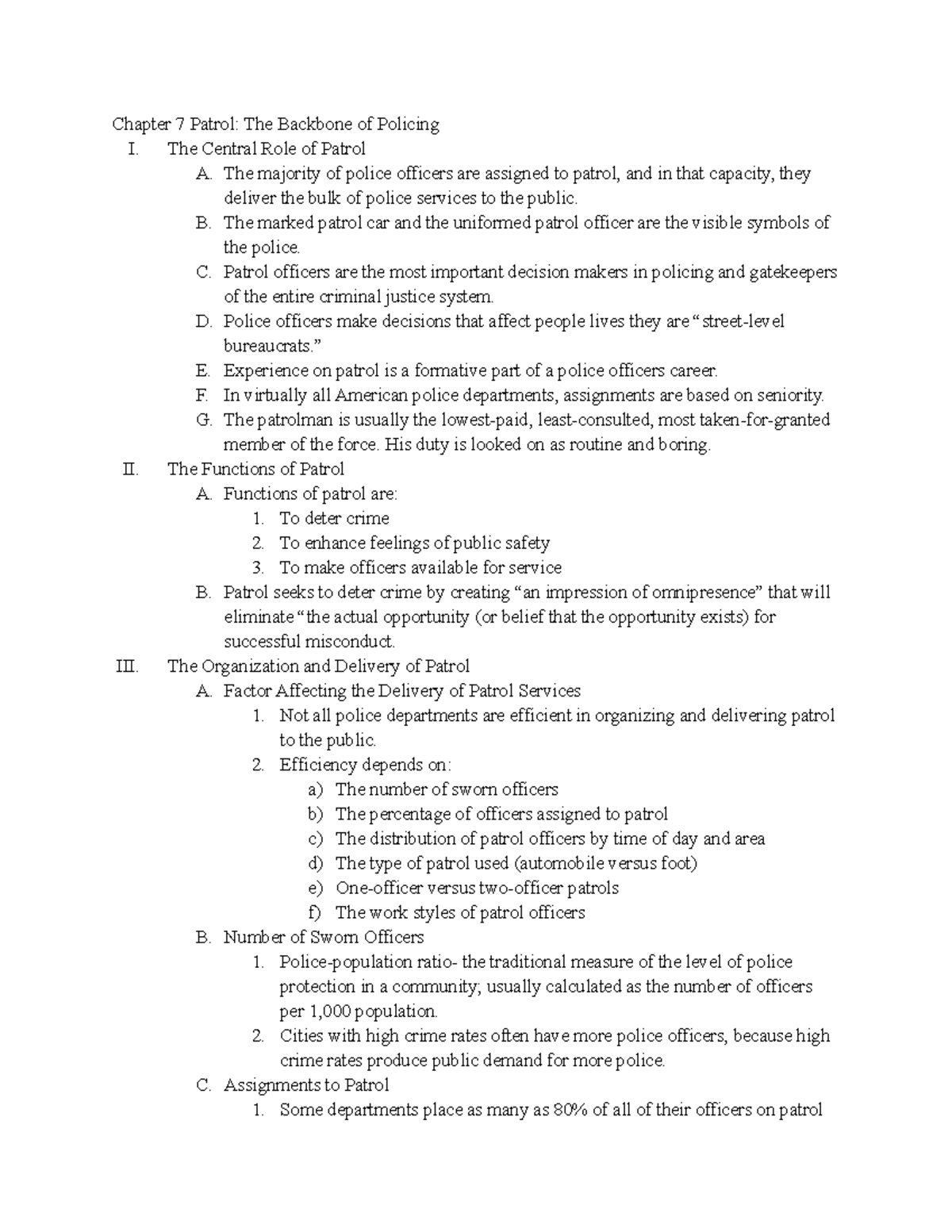 CJ 204 Chapter 7 Summary: Patrol's Critical Role in American Policing ...
