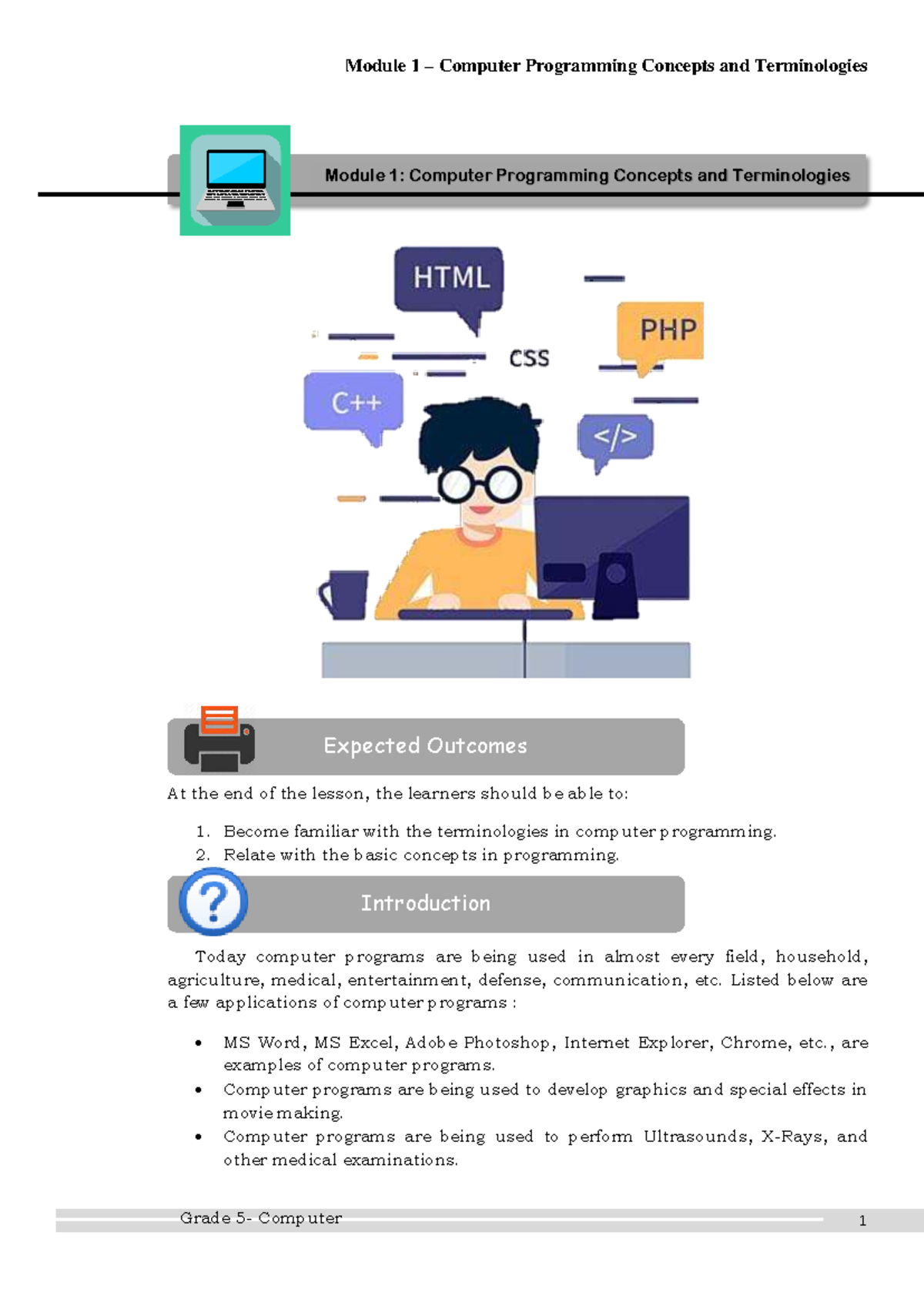 Comp5 Module 1: Intro to Computer Programming Concepts - Studocu