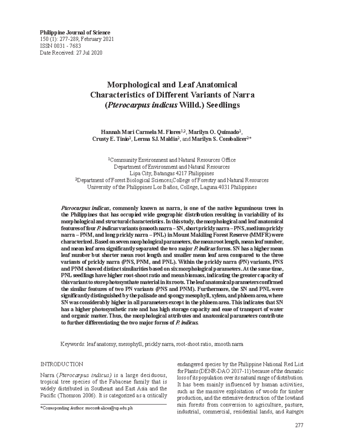 Morphological and Anatomical Study of Narra Tree Variants (P. indicus ...