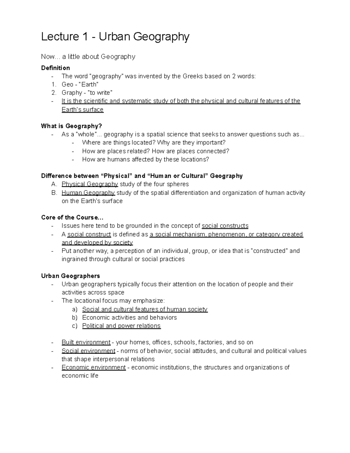 GEOG103 Final Exam Notes: Urban Social Geography Insights - Studocu