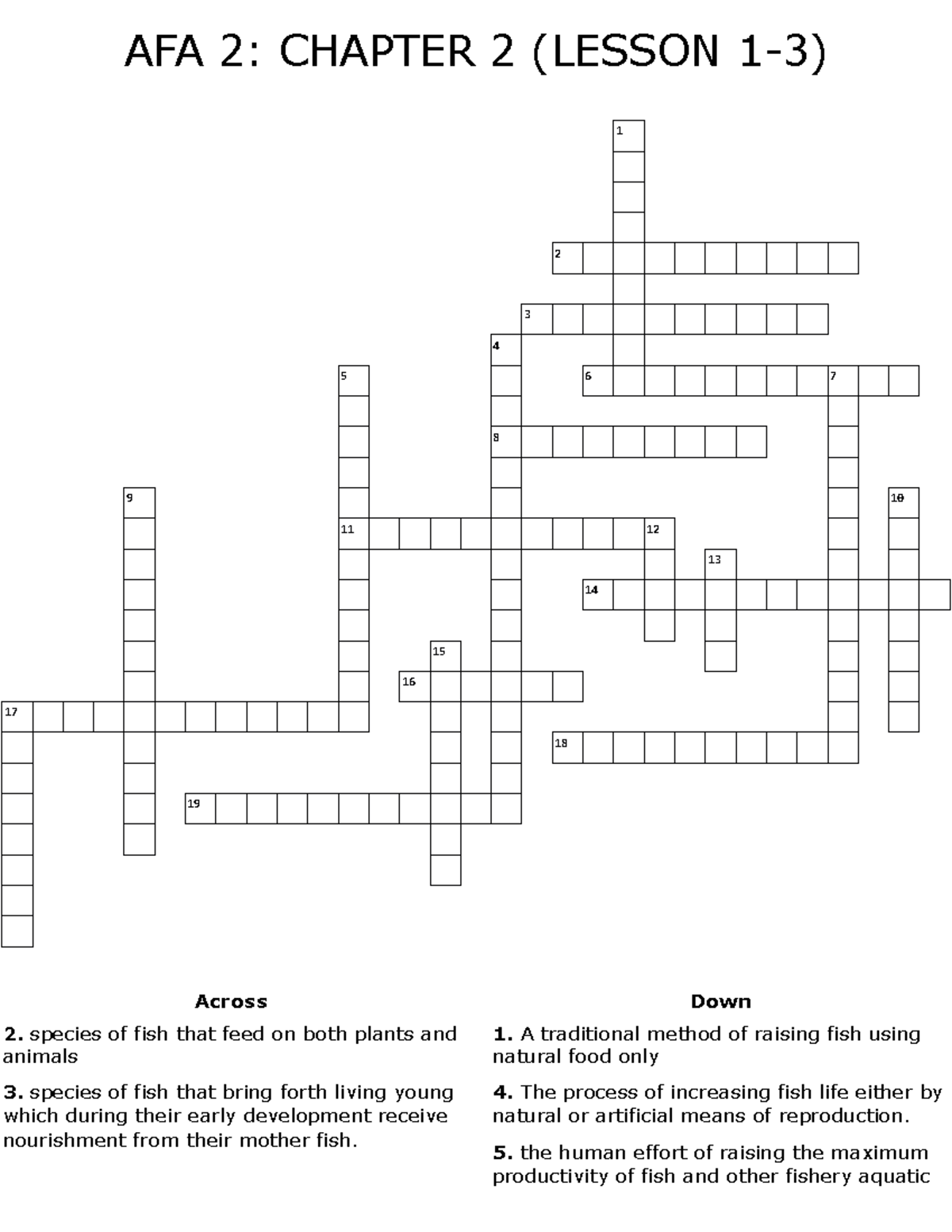 AFA 2: Chapter 2 (Lessons 1-3) - Crossword Puzzle Guide - Studocu