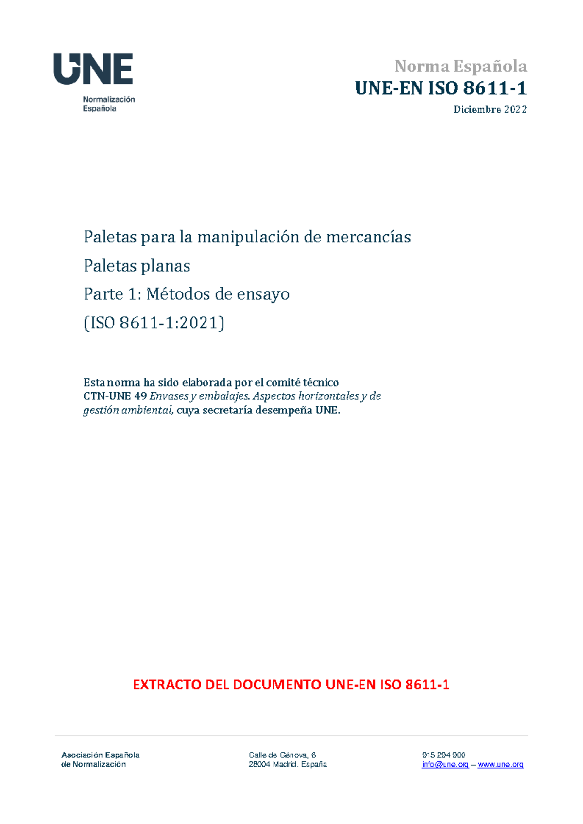 Norma UNE-EN ISO 8611-1:2022 - Métodos de Ensayo para Paletas Planas ...