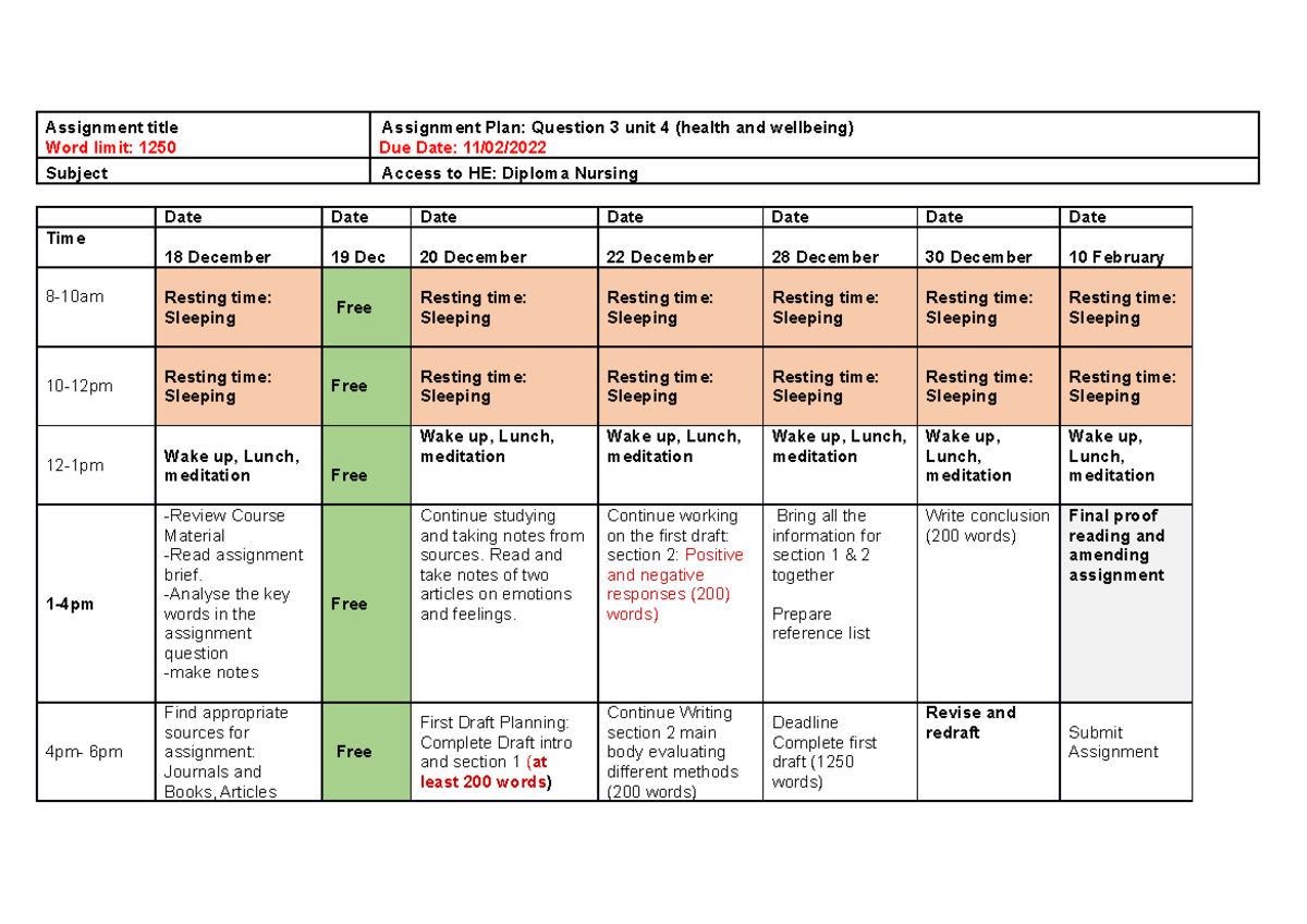 Assignment Plan Template. - PA13MR099U - Studocu