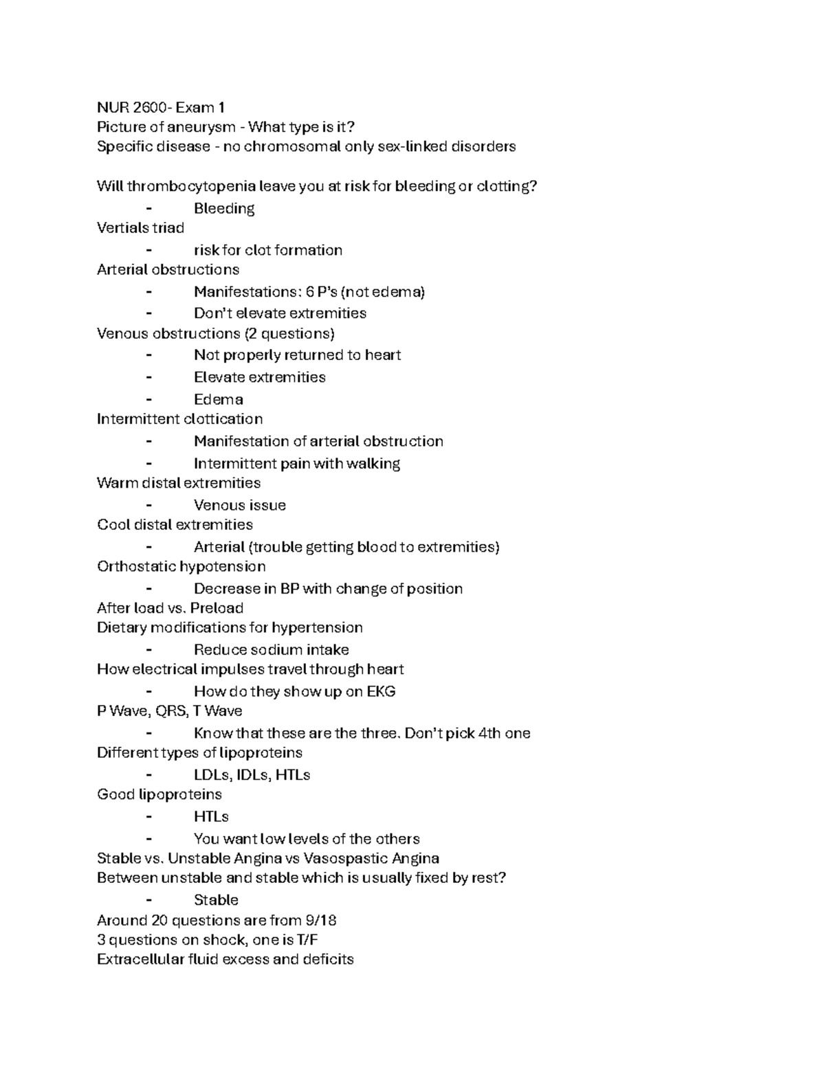 NUR 2600 - Final Exam Review Study Guide for 2025 - Studocu
