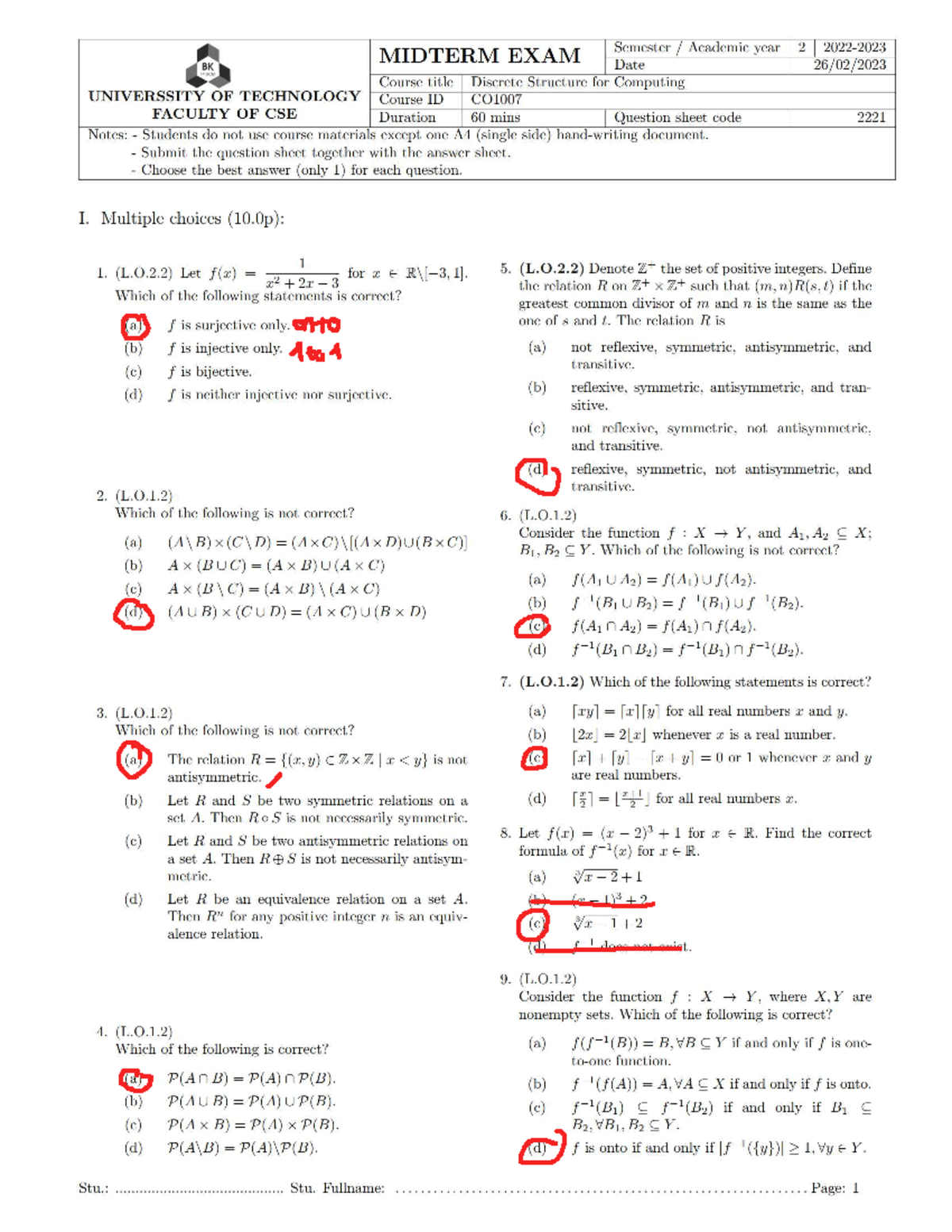 CO1007 - Discrete Structures Midterm Exam Solutions for K2221 - Studocu