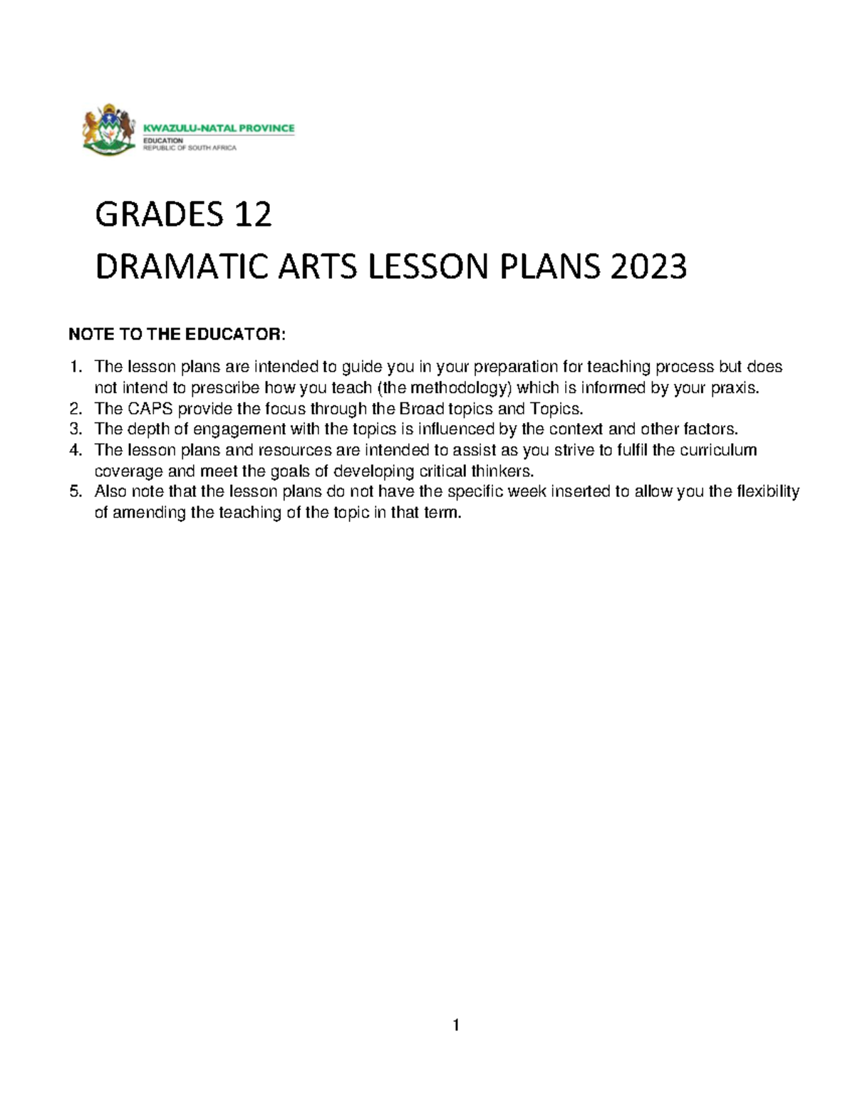 Dramatic Arts Grade 12 Lesson Plans 2023: Performance Texts & Movements ...