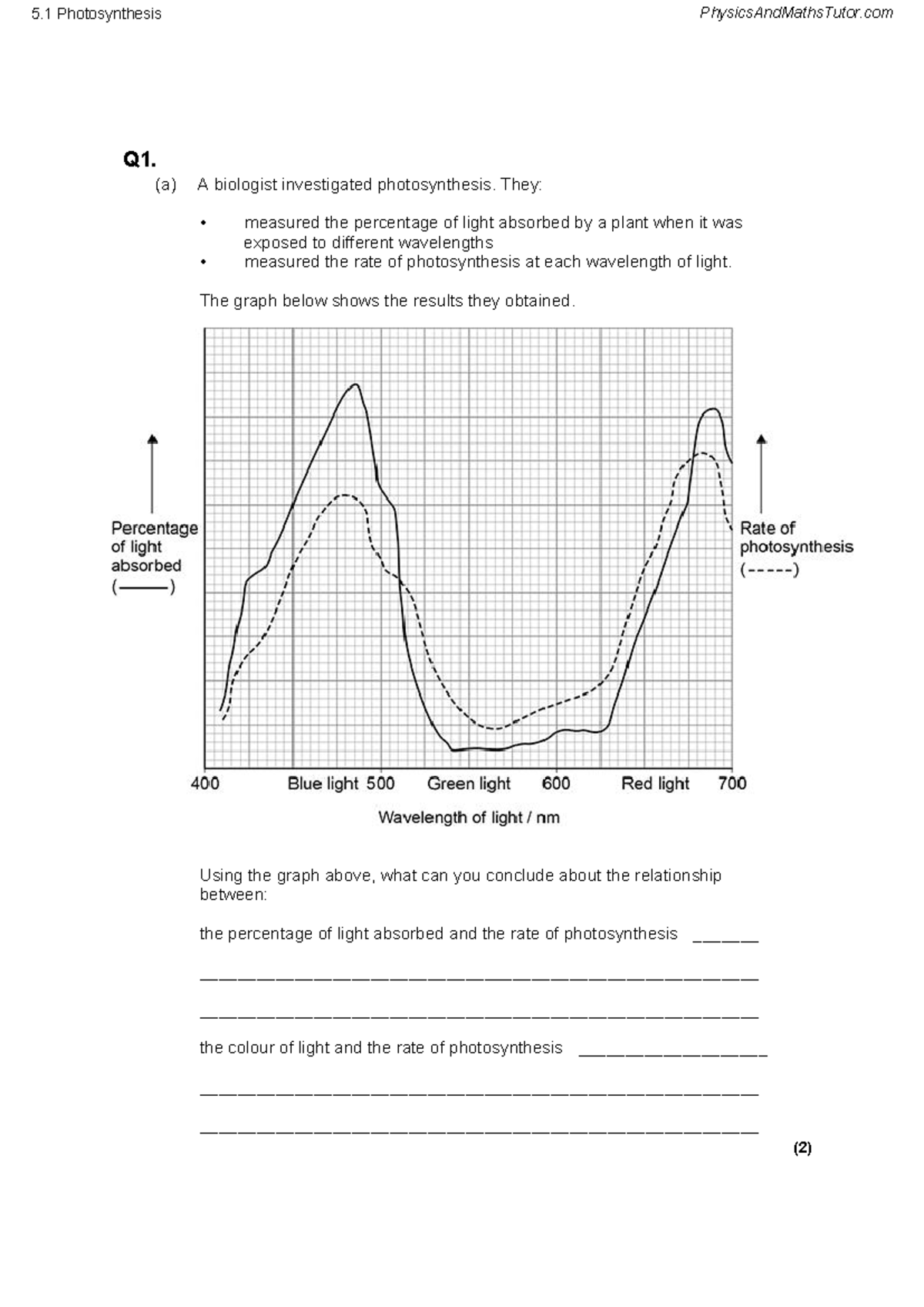 5.1 Photosynthesis QP - Exam Questions and Answers - Studocu